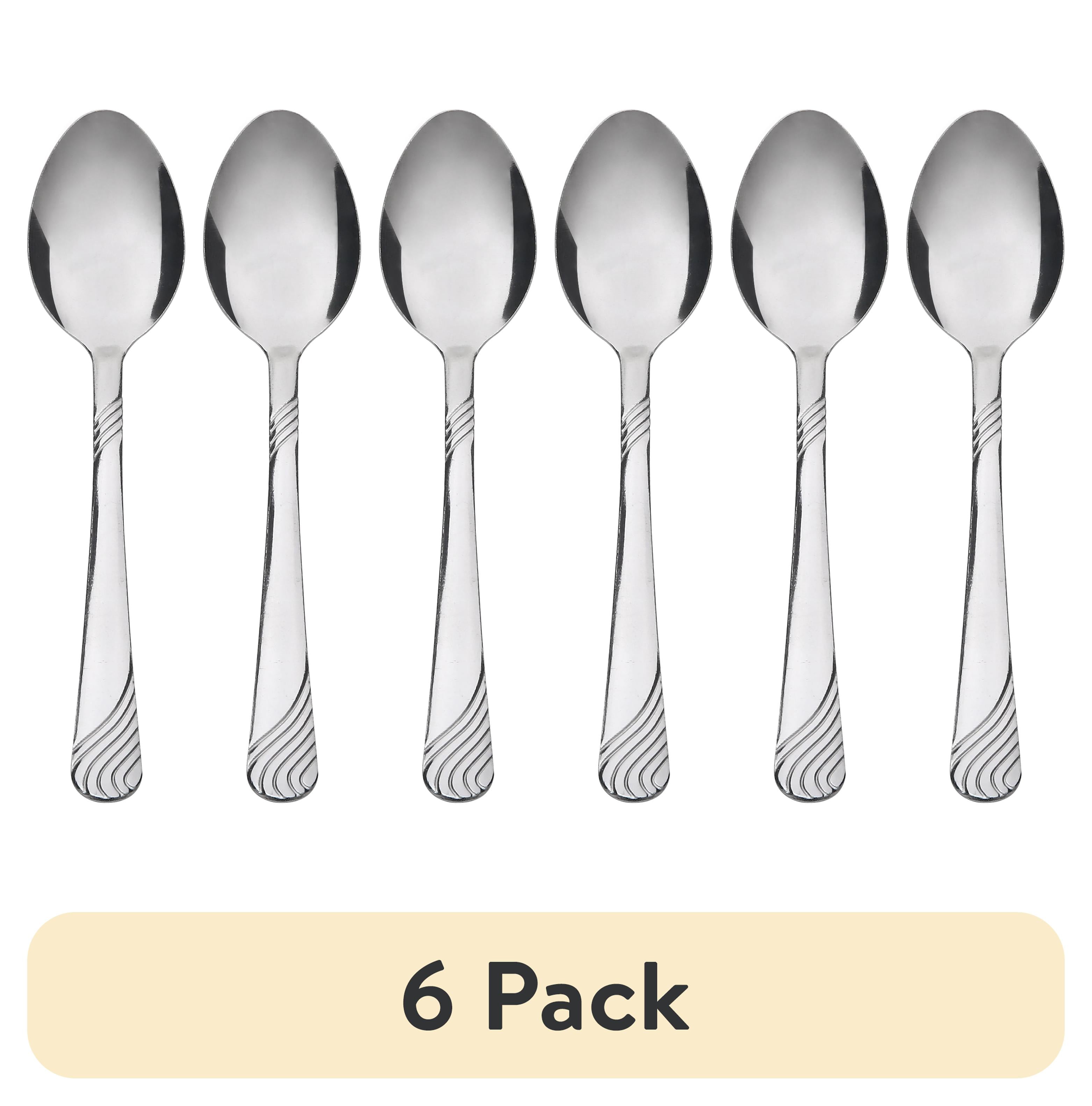 Mainstays Swirl Stainless Steel Teaspoon Set - 4 Piece Silver Flatware ...