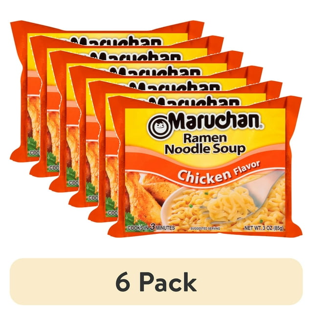 (6 pack) Maruchan Ramen Noodle Soup Chicken Flavor, 3 oz Shelf Stable ...