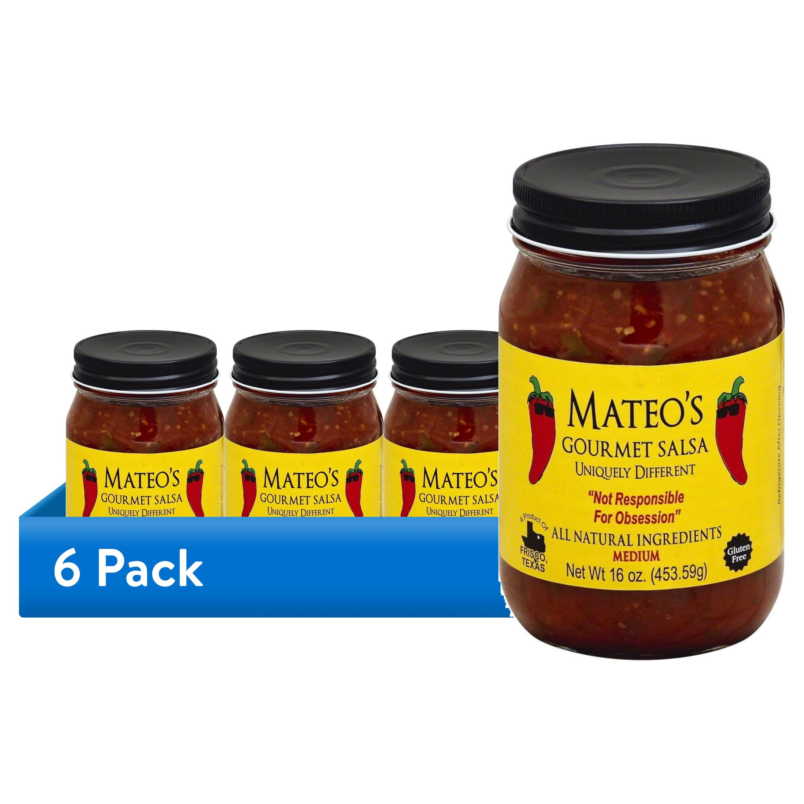 (6 pack) Mateo's Gourmet All Natural Salsa, Medium Heat, 16oz Glass Jar ...