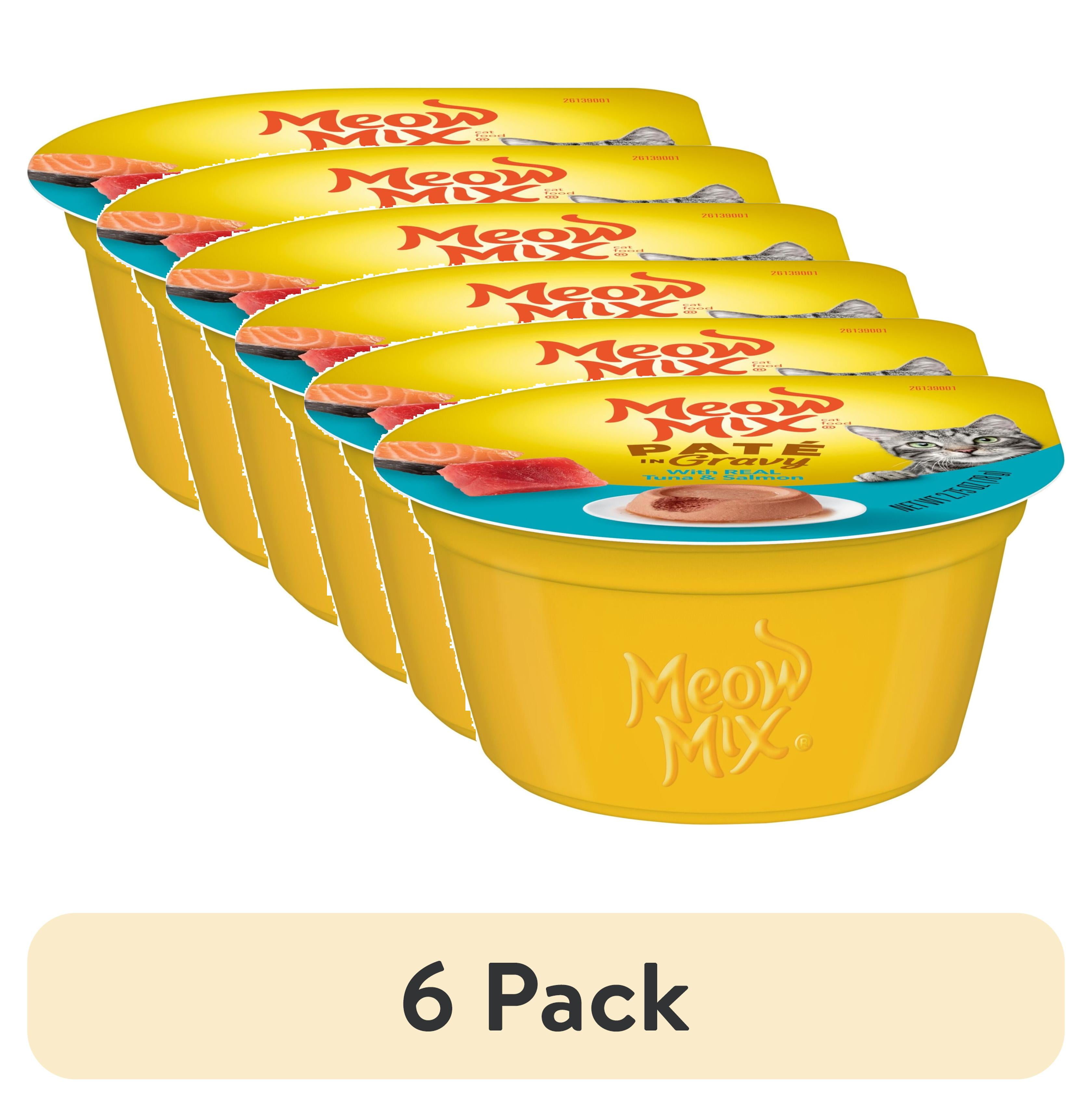 (6 pack) Meow Mix Pate in Gravy With Real Tuna & Salmon, Wet Cat Food, 2.75 oz Cup - Walmart.com