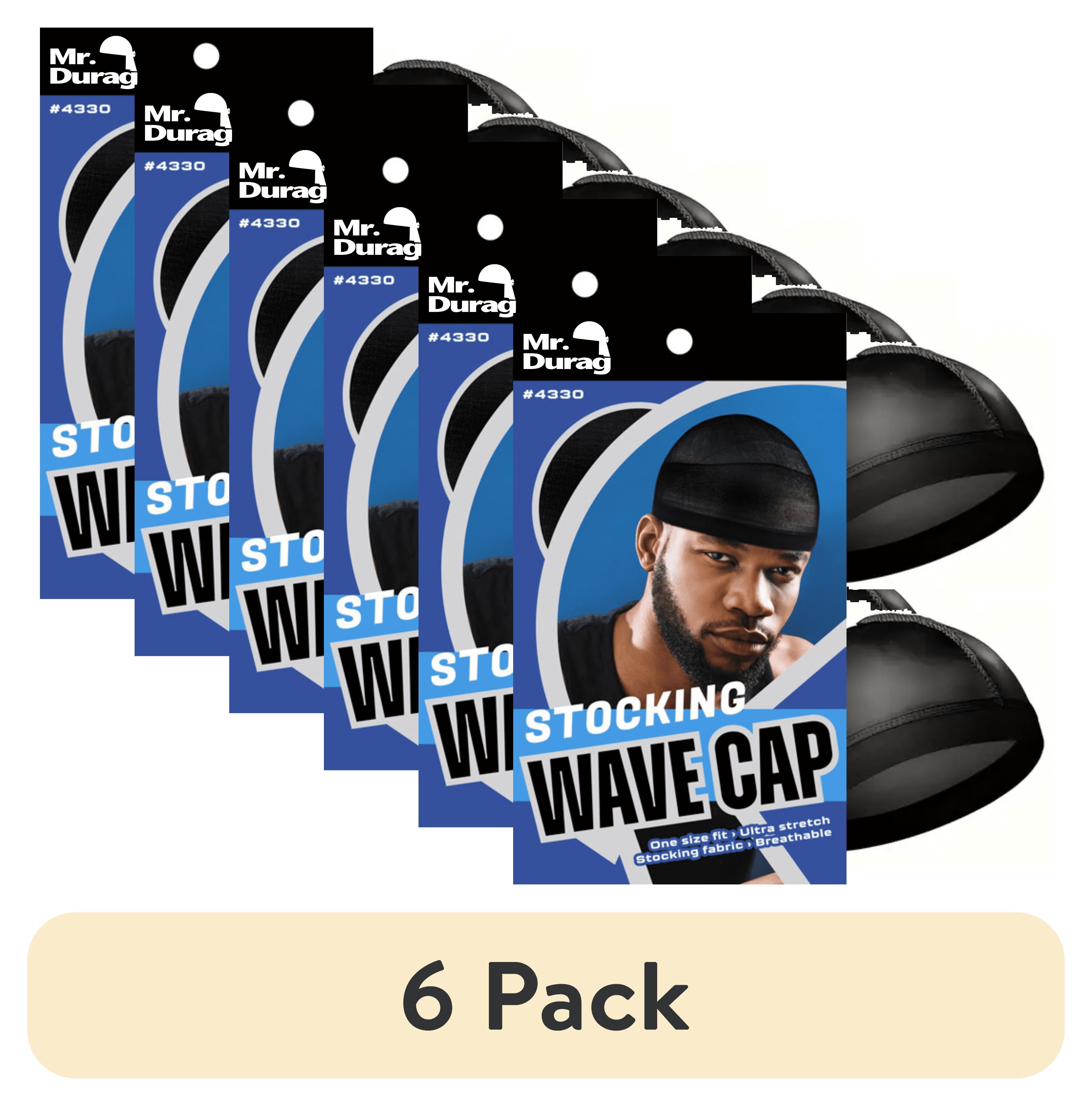 (6 pack) Mr. Durag Black Stocking Wave Cap with Wide Band, 2 Pack ...