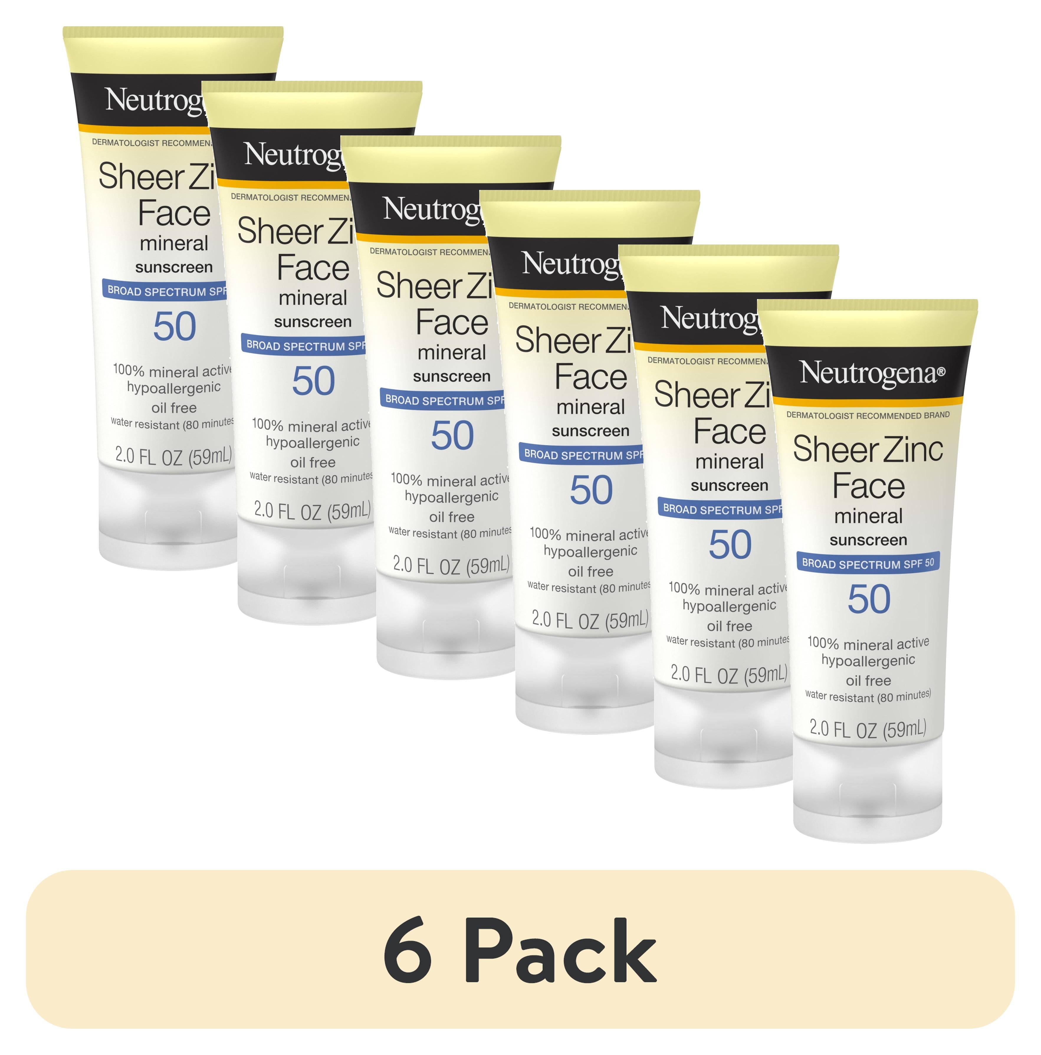 (6 pack) Neutrogena Sheer Zinc Dry-Touch Face SPF 50 Sunscreen Lotion ...