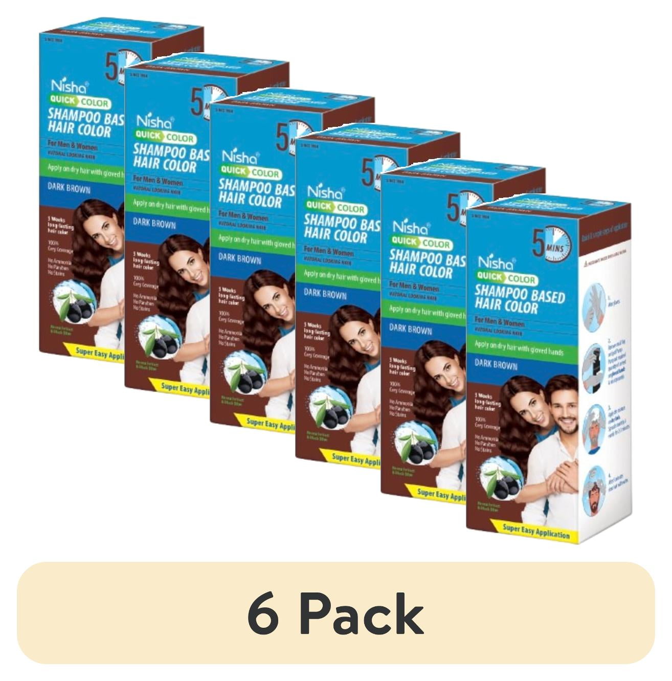 (6 pack) Nisha Shampoo Hair Color | Men & Women | 100% Grey Coverage in ...