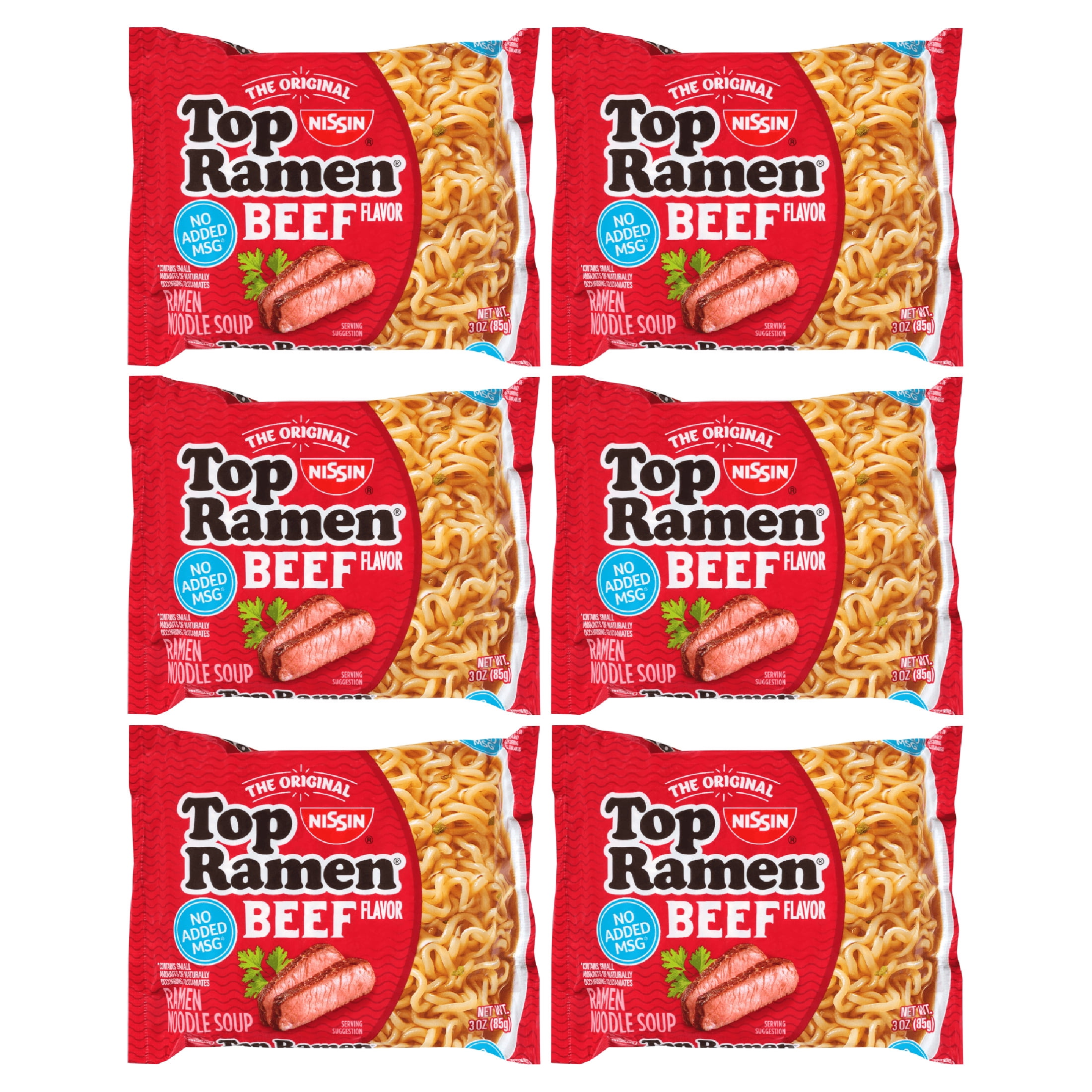 (6 pack) Nissin Foods Top Ramen Instant Ramen Noodle Soup, Beef Flavor ...