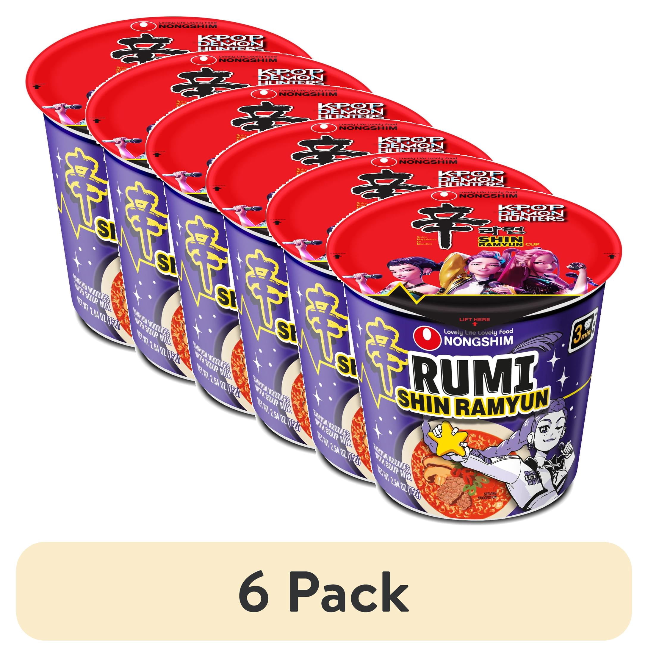 (6 pack) Nongshim K-Pop Demon Hunters Rumi Shin Ramyun Spicy Beef Ramen ...