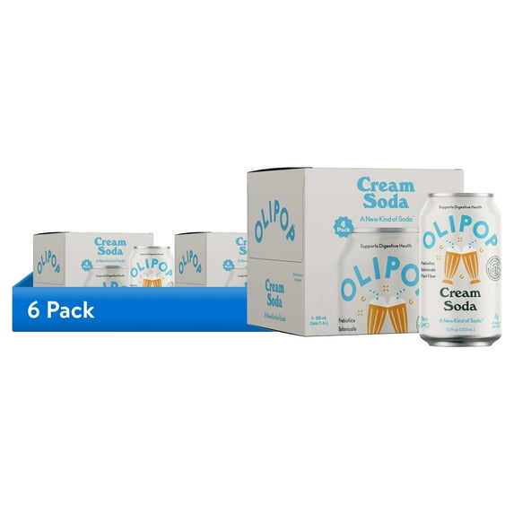 (6 pack) OLIPOP Prebiotic Soda, Cream Soda, 12 fl oz, 4 Pack, Pantry ...
