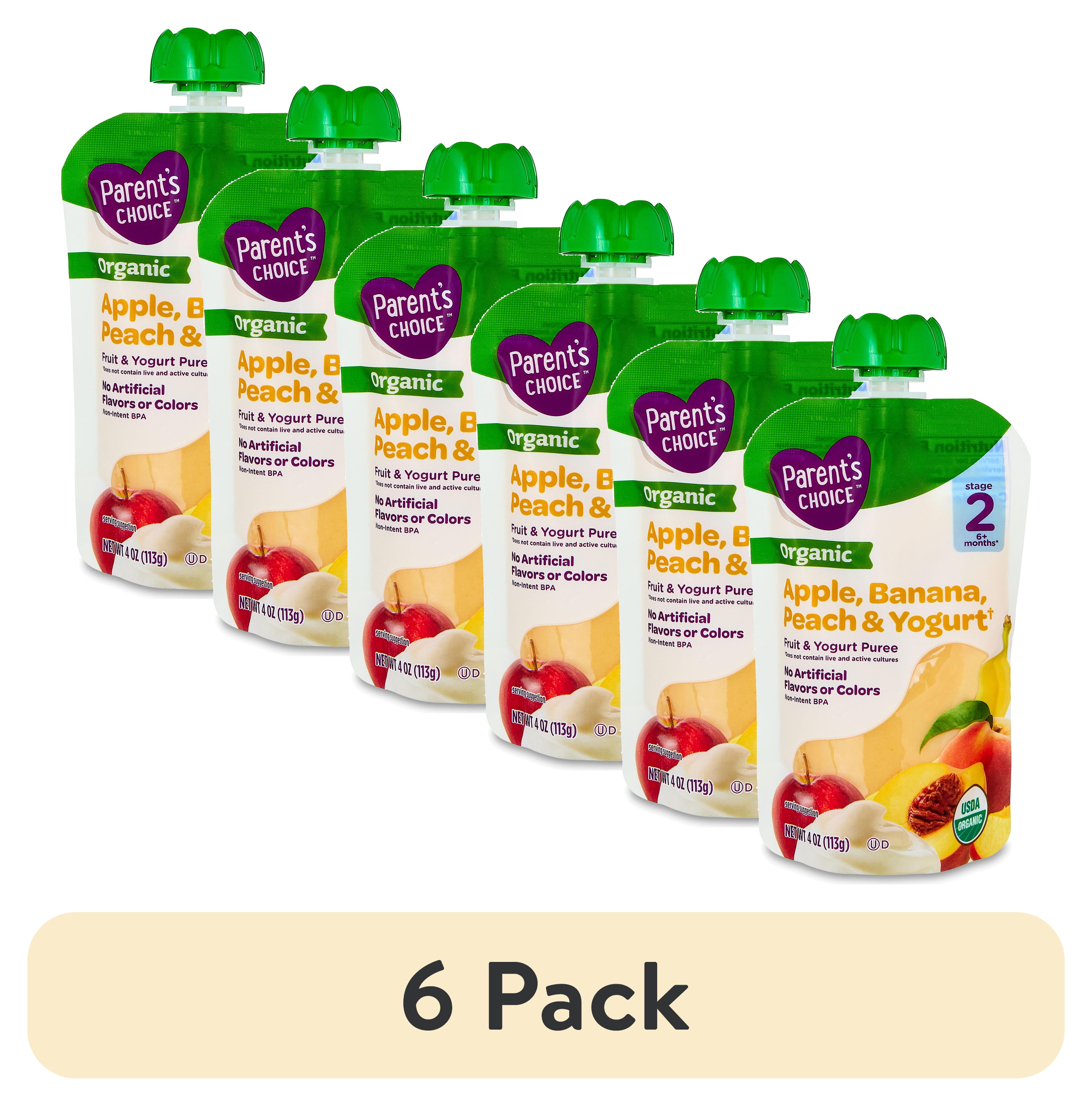 (6 pack) Parent's Choice Organic Stage 2 Baby Food, Apple, Banana, and ...