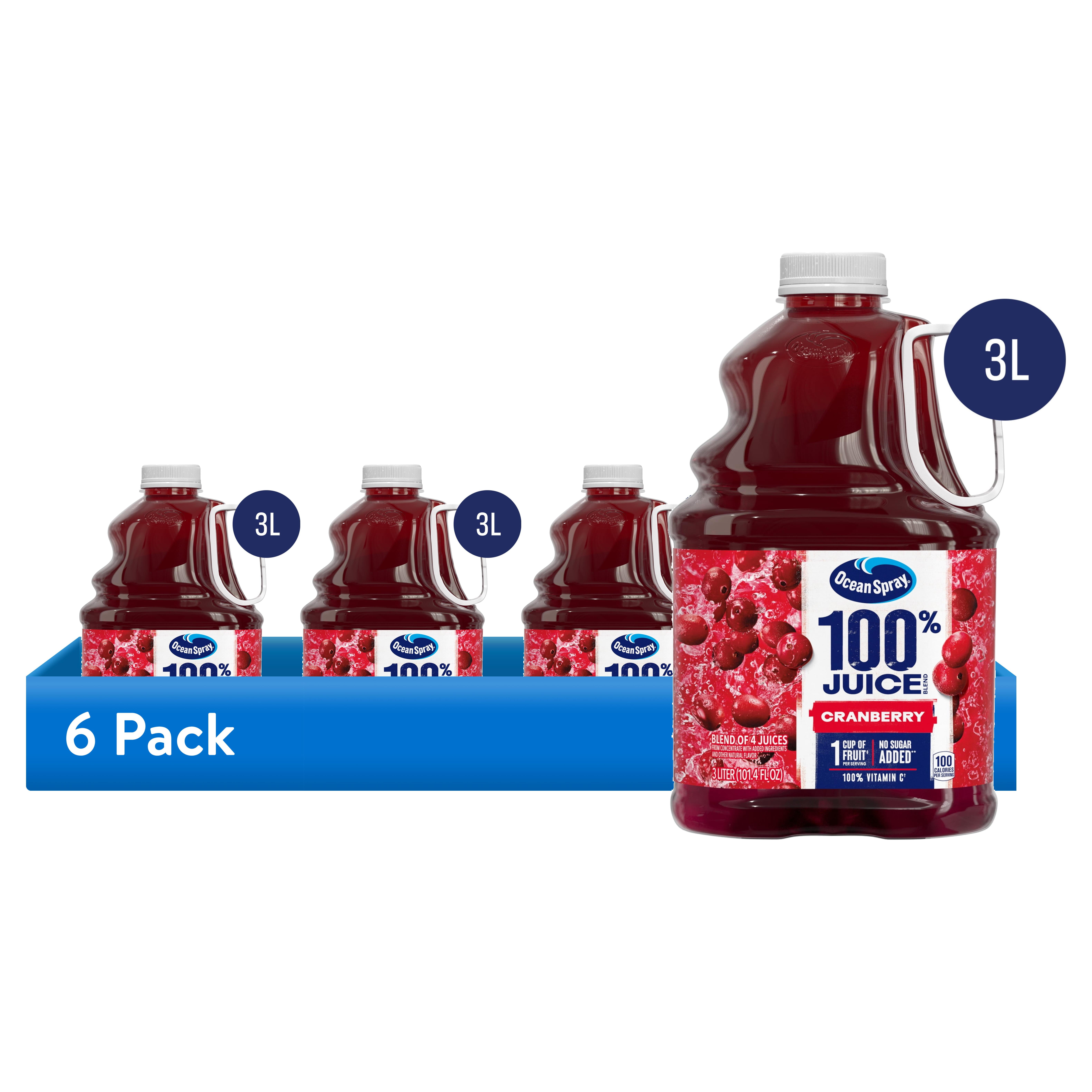(6 pack) Ocean Spray® 100% Juice Cranberry Juice Blend, 101.4 fl oz ...