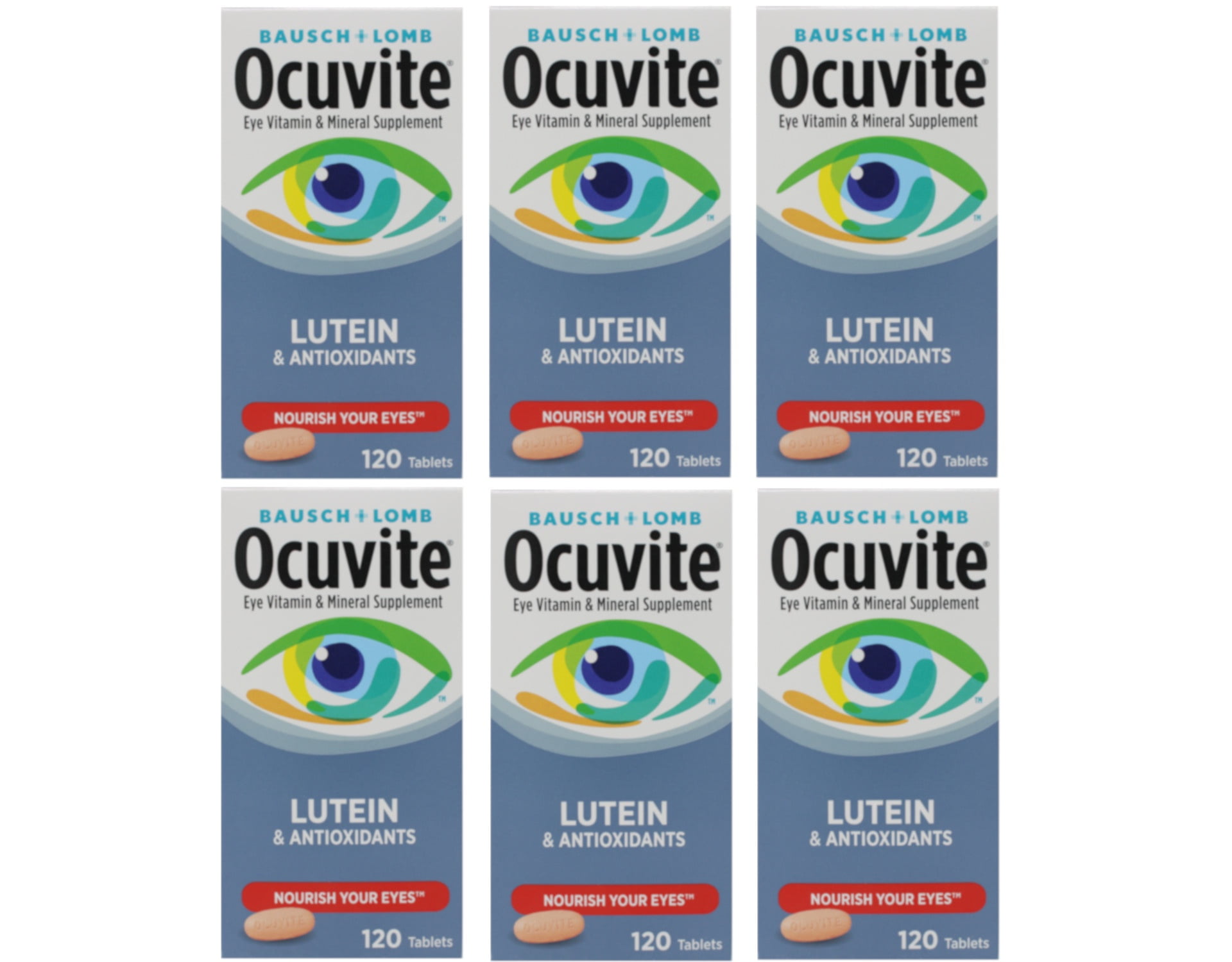 (6 pack) Ocuvite Eye Vitamin & Mineral Supplement Tablets, Lutein ...