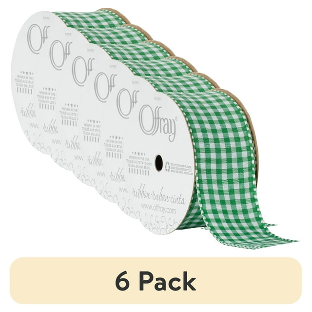 (6 pack) Offray Ribbon, Emerald Green 1 1/2 inch Gingham Check Woven ...
