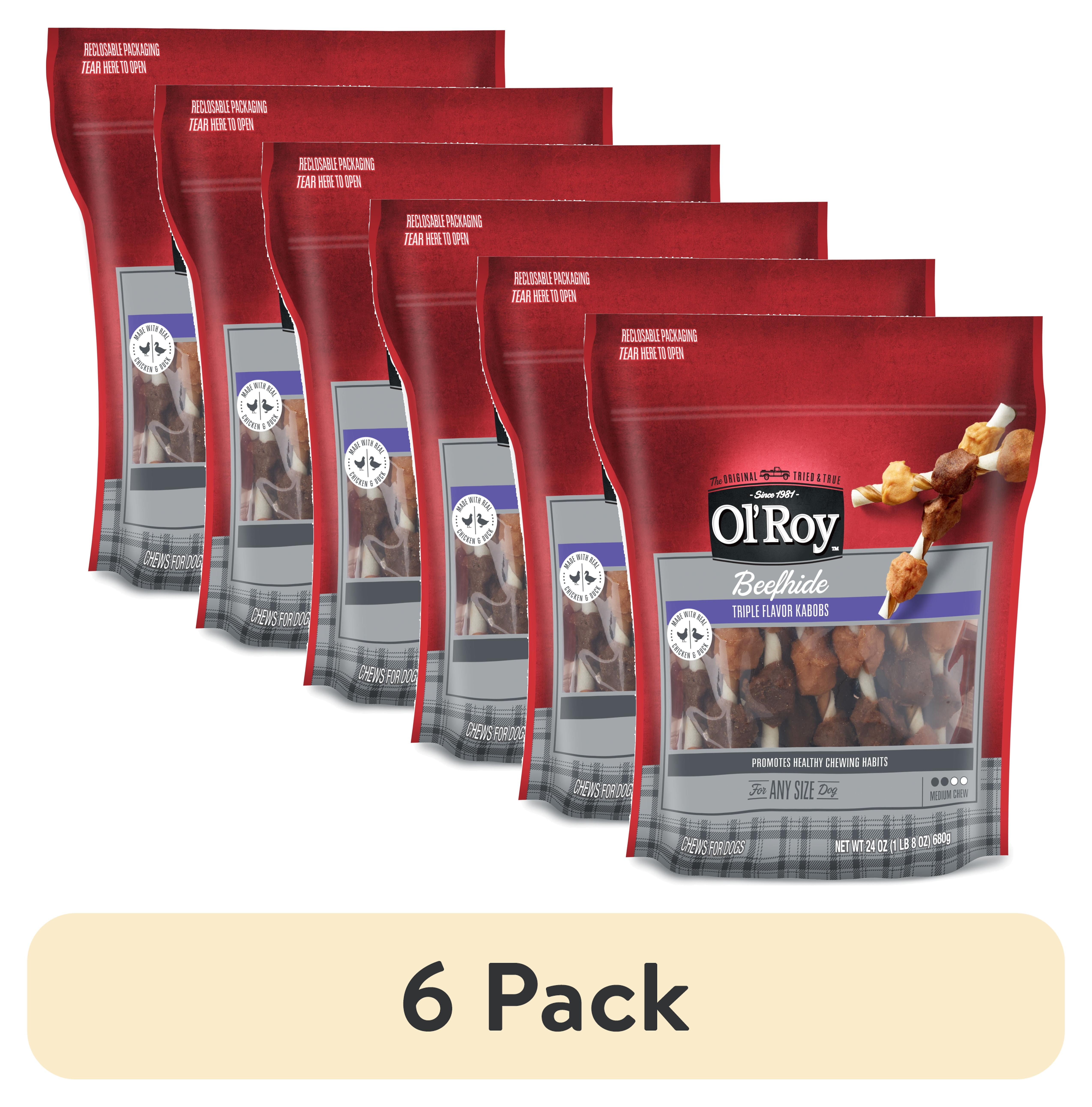 (6 pack) Ol Roy 24oz Beefhide Triple Flavor Kabobs Dry Dog Chews ...