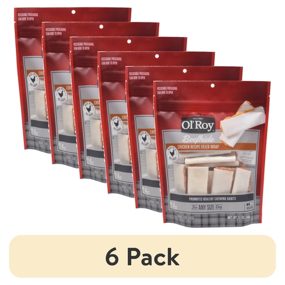 (6 pack) Ol' Roy Beefhide Filled Wrap, Chicken Recipe, Dry Training ...