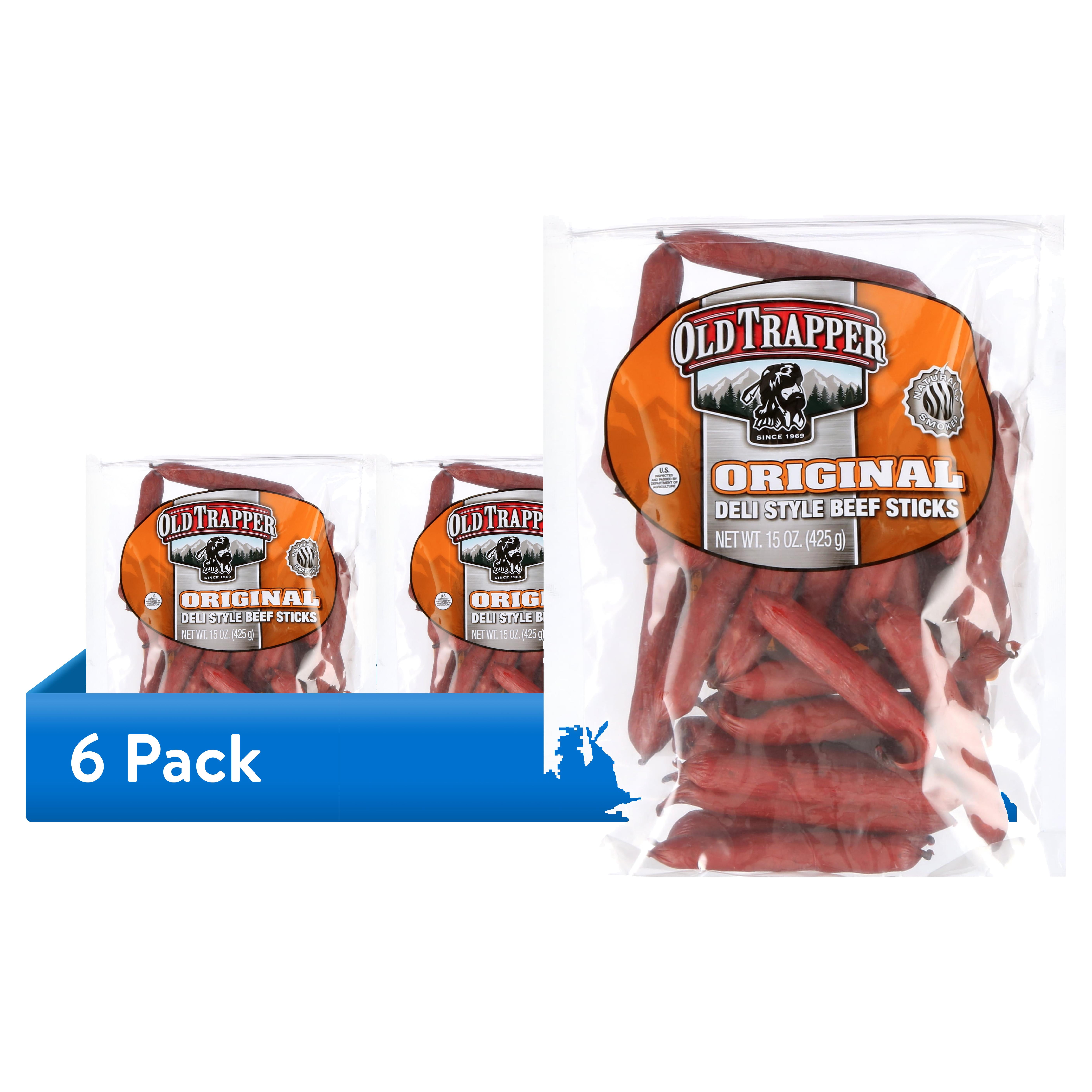 (6 pack) Old Trapper Original Beef Stick 15oz Resealable Bag - Walmart.com