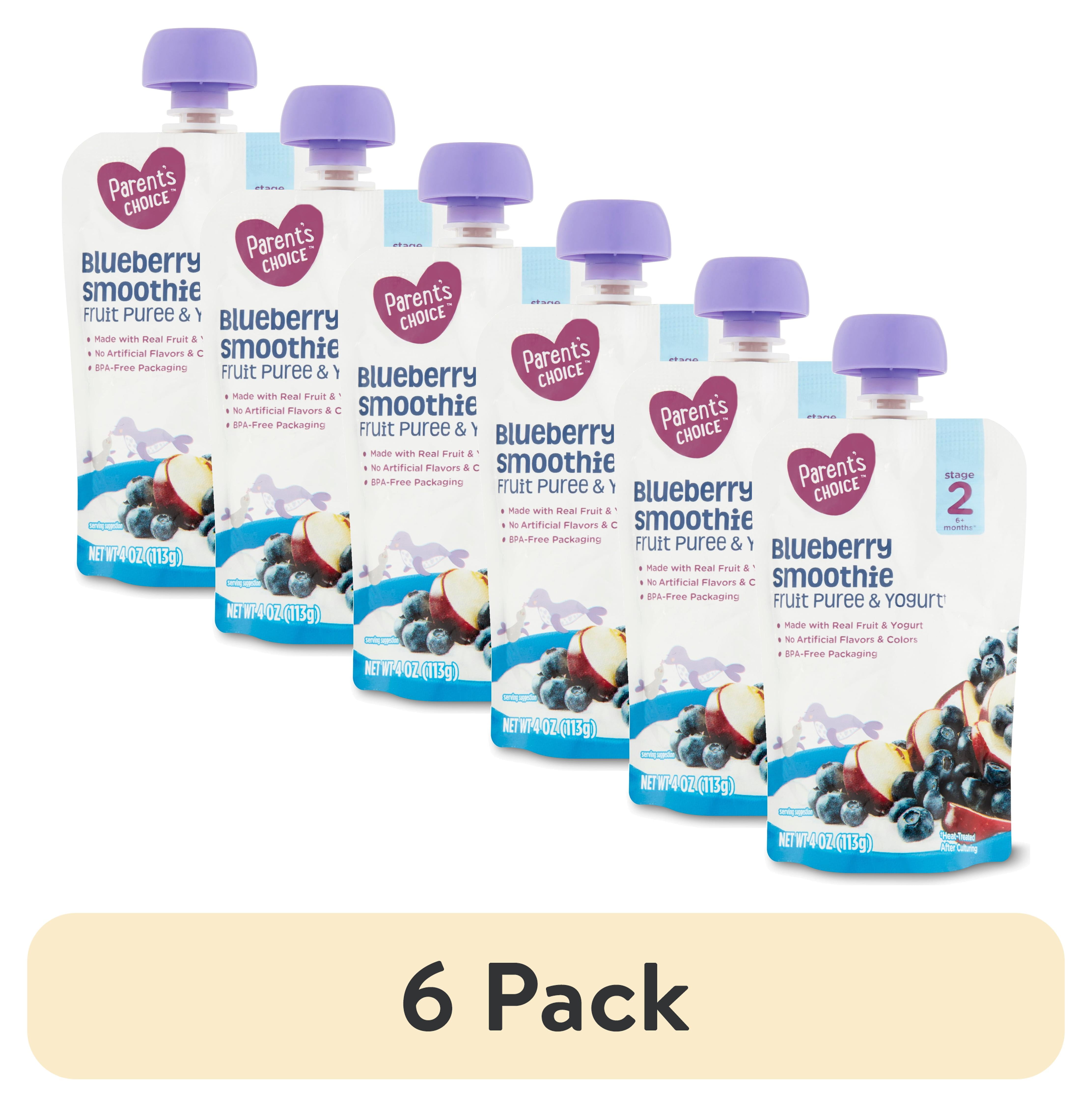 (6 pack) Parent's Choice Blueberry Smoothie Fruit Puree & Yogurt, 4 oz ...