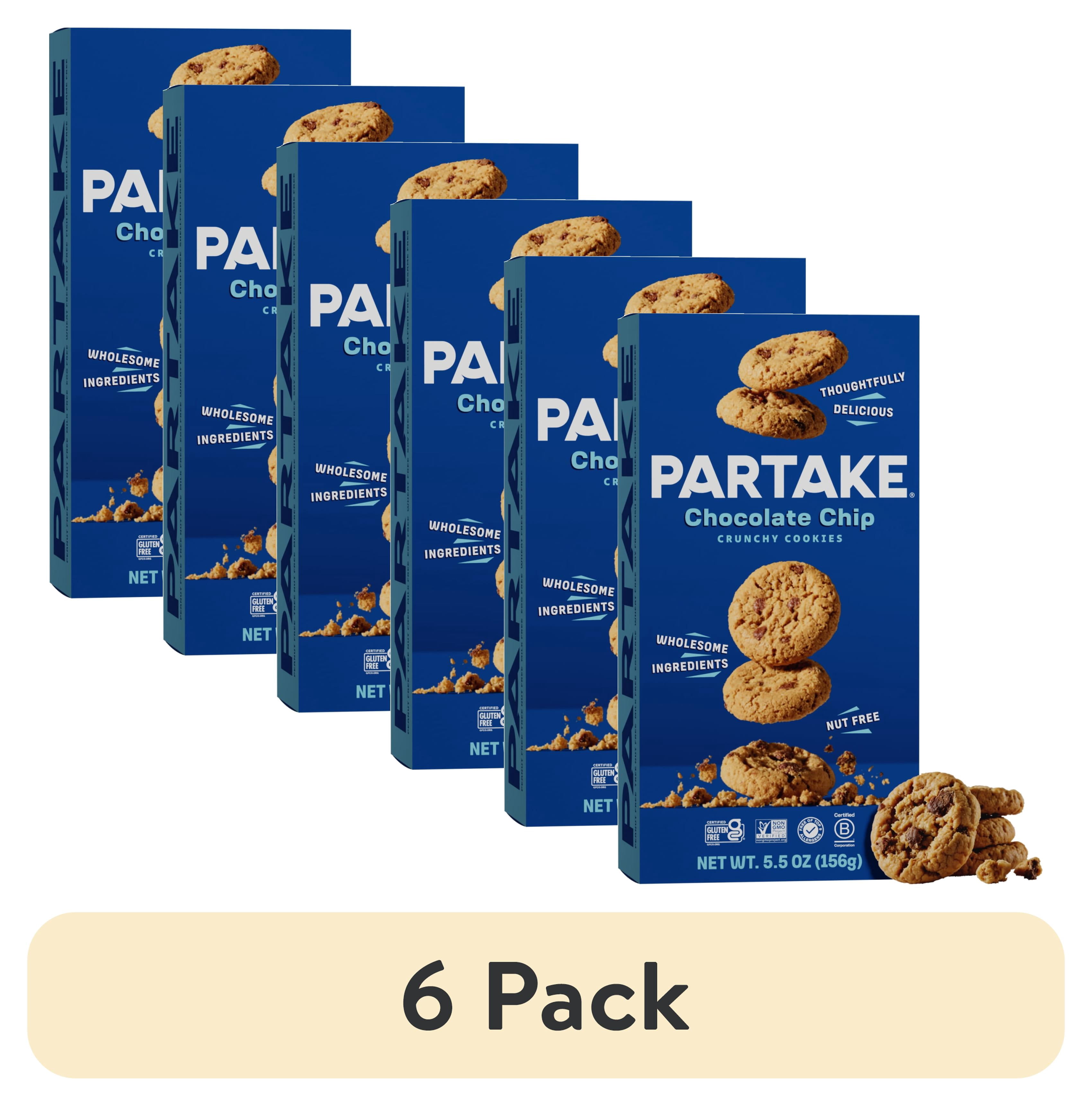(6 pack) Partake Crunchy Chocolate Chip Cookies, Vegan & Gluten-Free ...