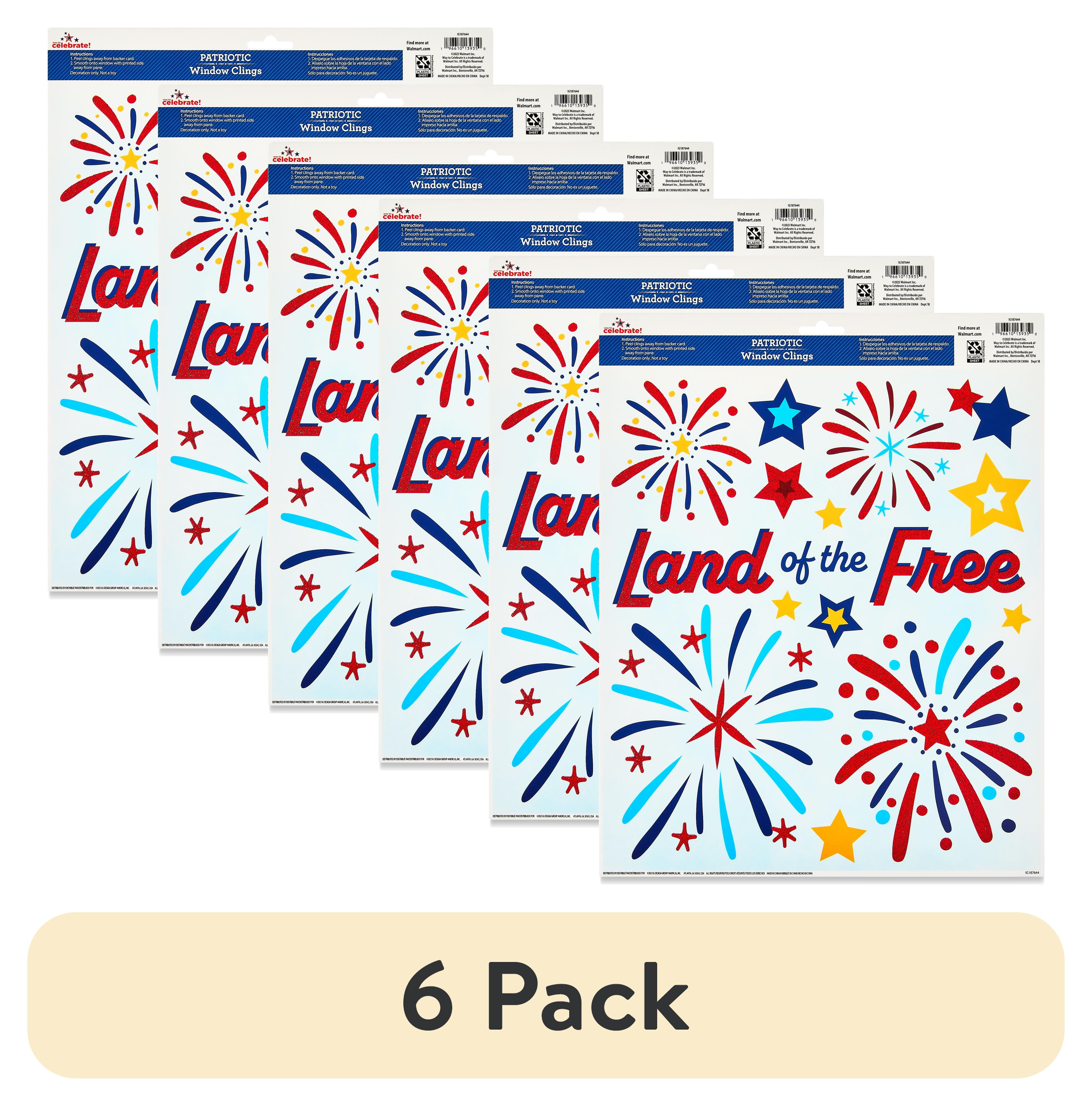 (6 pack) Patriotic Red, White & Blue Window Clings by Way To Celebrate ...