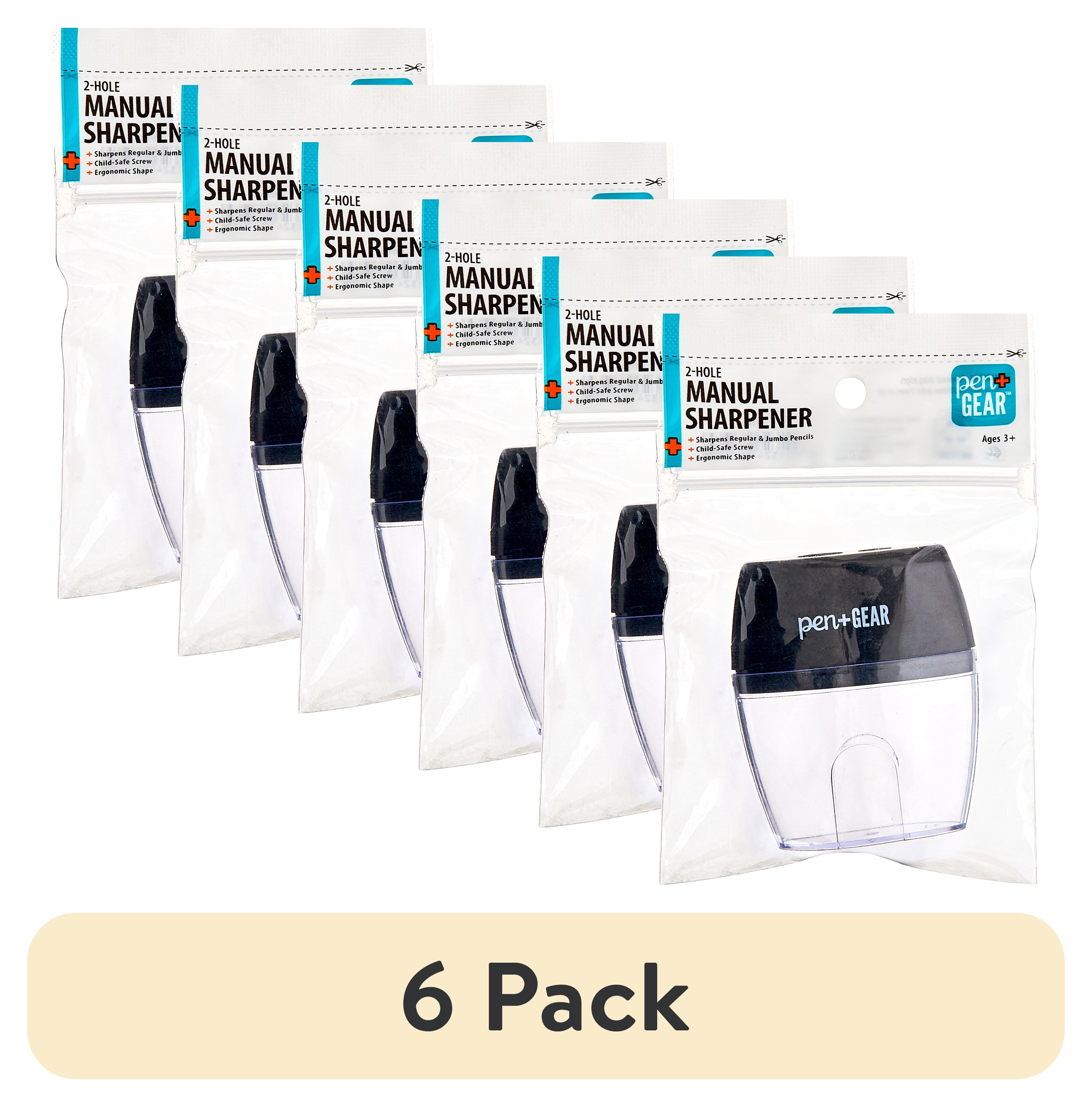 (6 pack) Pen+Gear 2-Hole, Handheld Manual Pencil Sharpener, Black, 1 ...