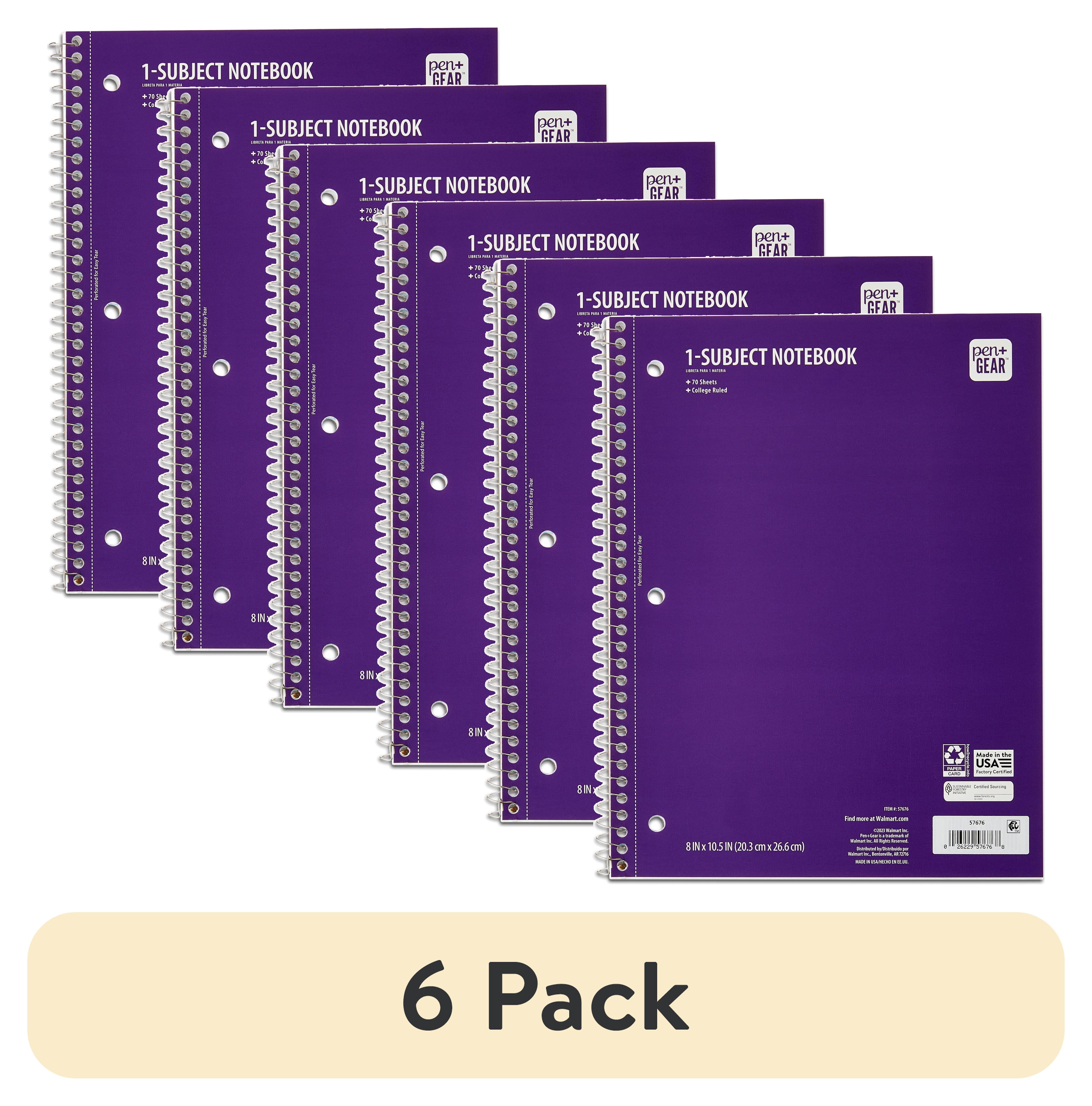 (6 pack) Pen+Gear College Ruled 1-Subject Notebook, 8" x 10.5", Purple ...