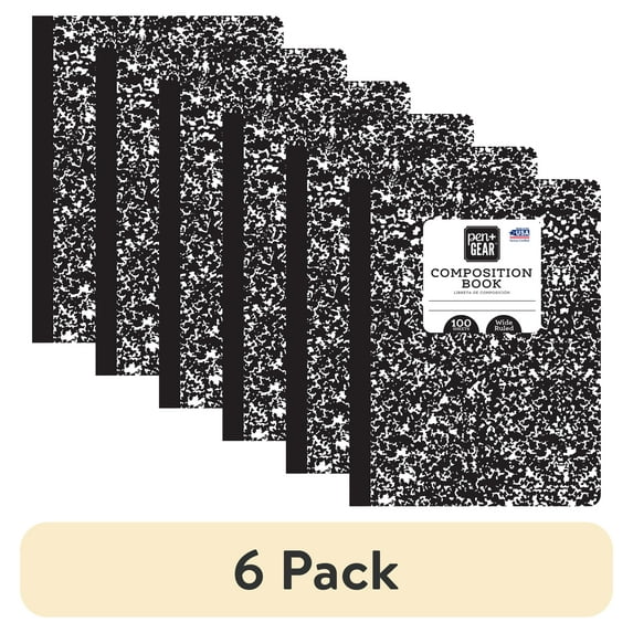 (6 pack) Pen+Gear Wide Ruled Composition Book, 7.5" x 9.75", Black and ...
