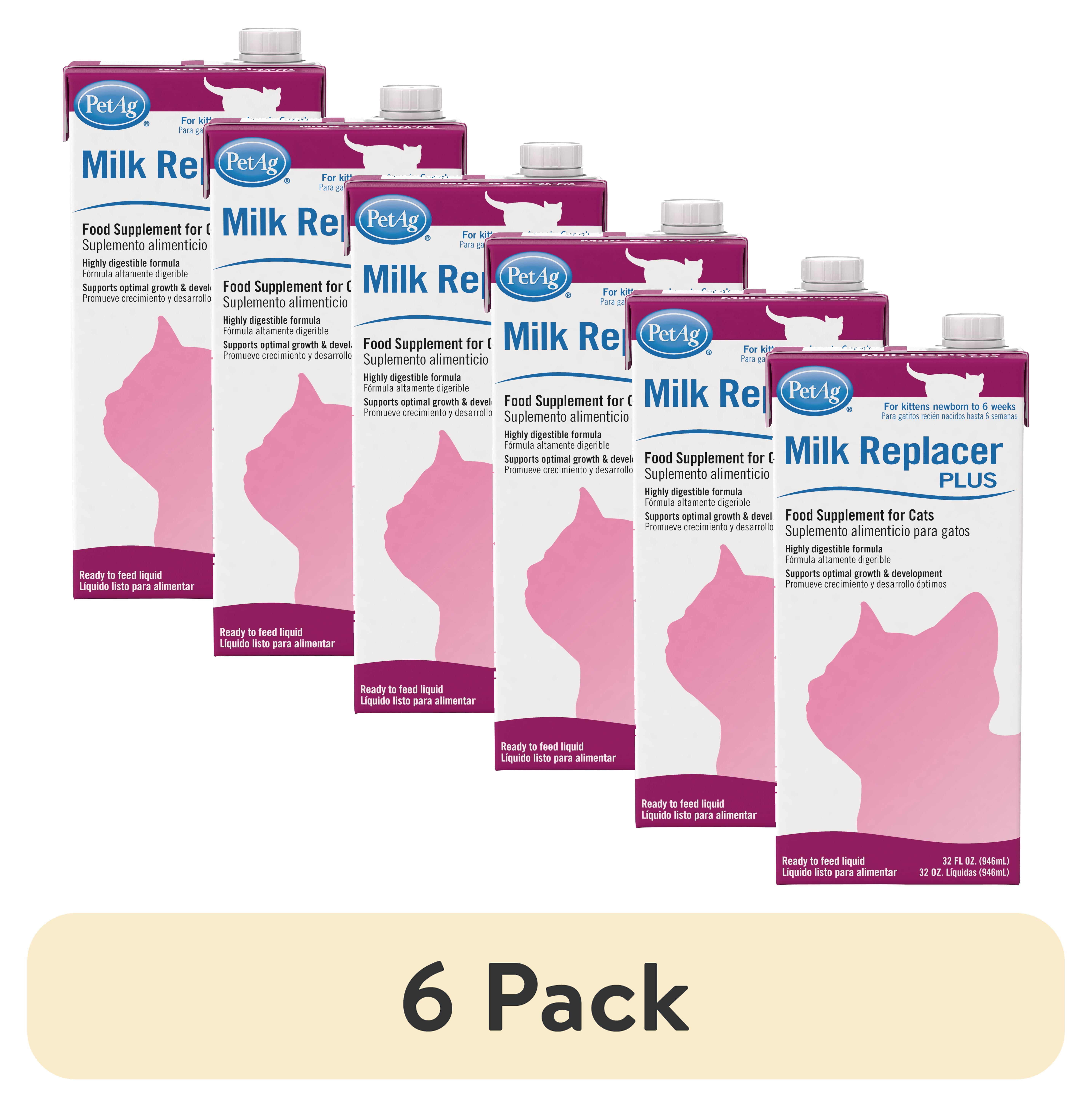 (6 pack) PetAg Milk Replacer Plus Liquid for Cats and Kittens, 32 fl oz ...