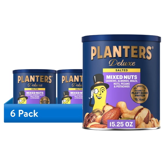 (6 pack) Planters Deluxe Mixed Nuts, Plant Based Protein, 15.25 oz ...