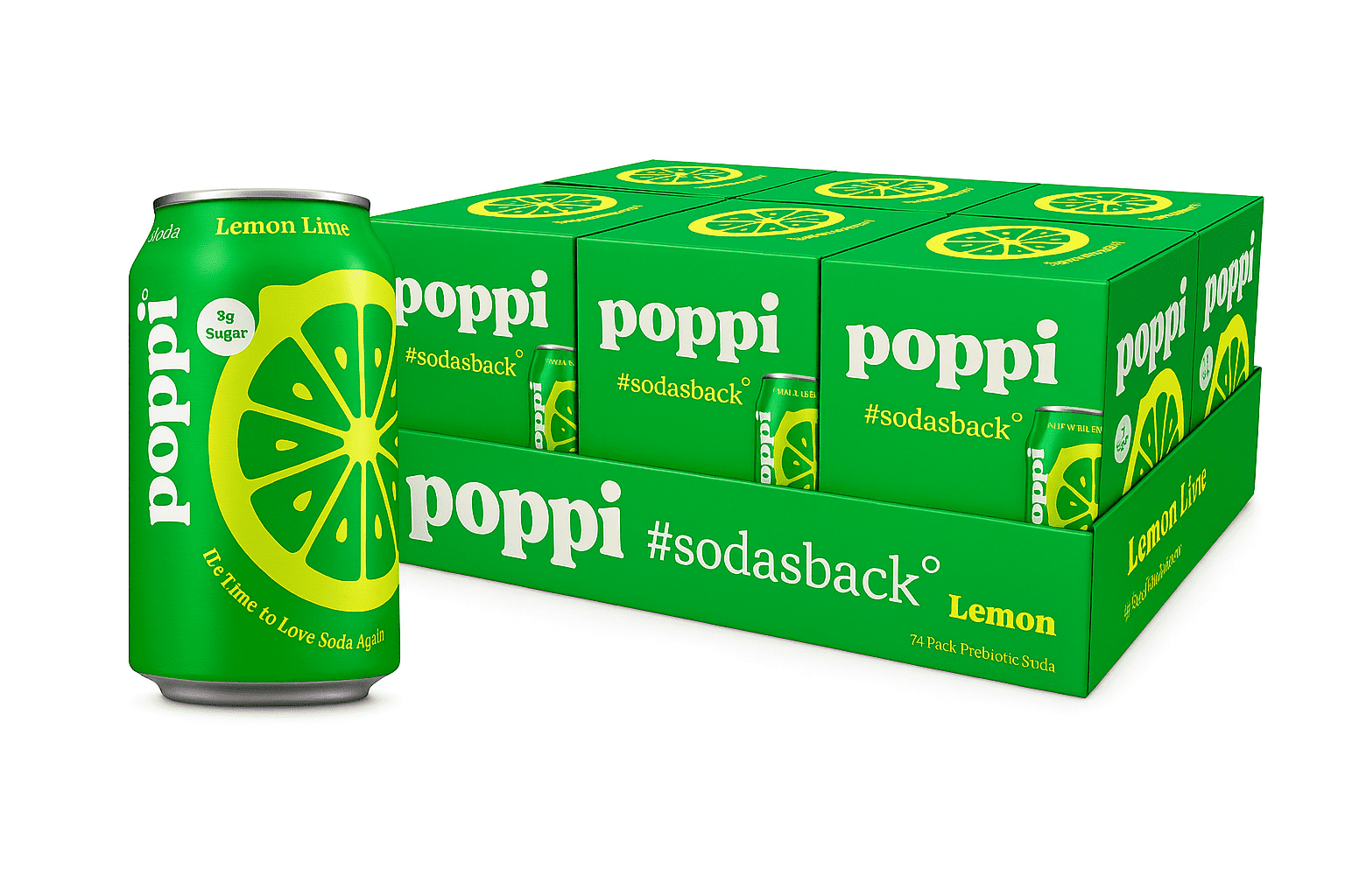 (6 pack) Poppi Lemon Lime Prebiotic Soda, 12 oz, 4 Pack Cans - Walmart.com