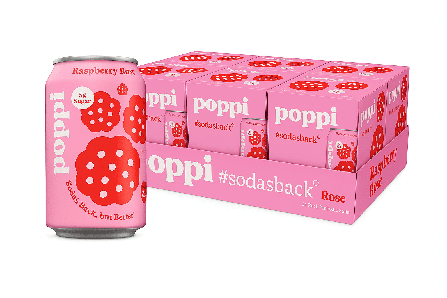 (6 pack) poppi Raspberry Rose Prebiotic Soda, 12 oz, 4 Pack Cans ...