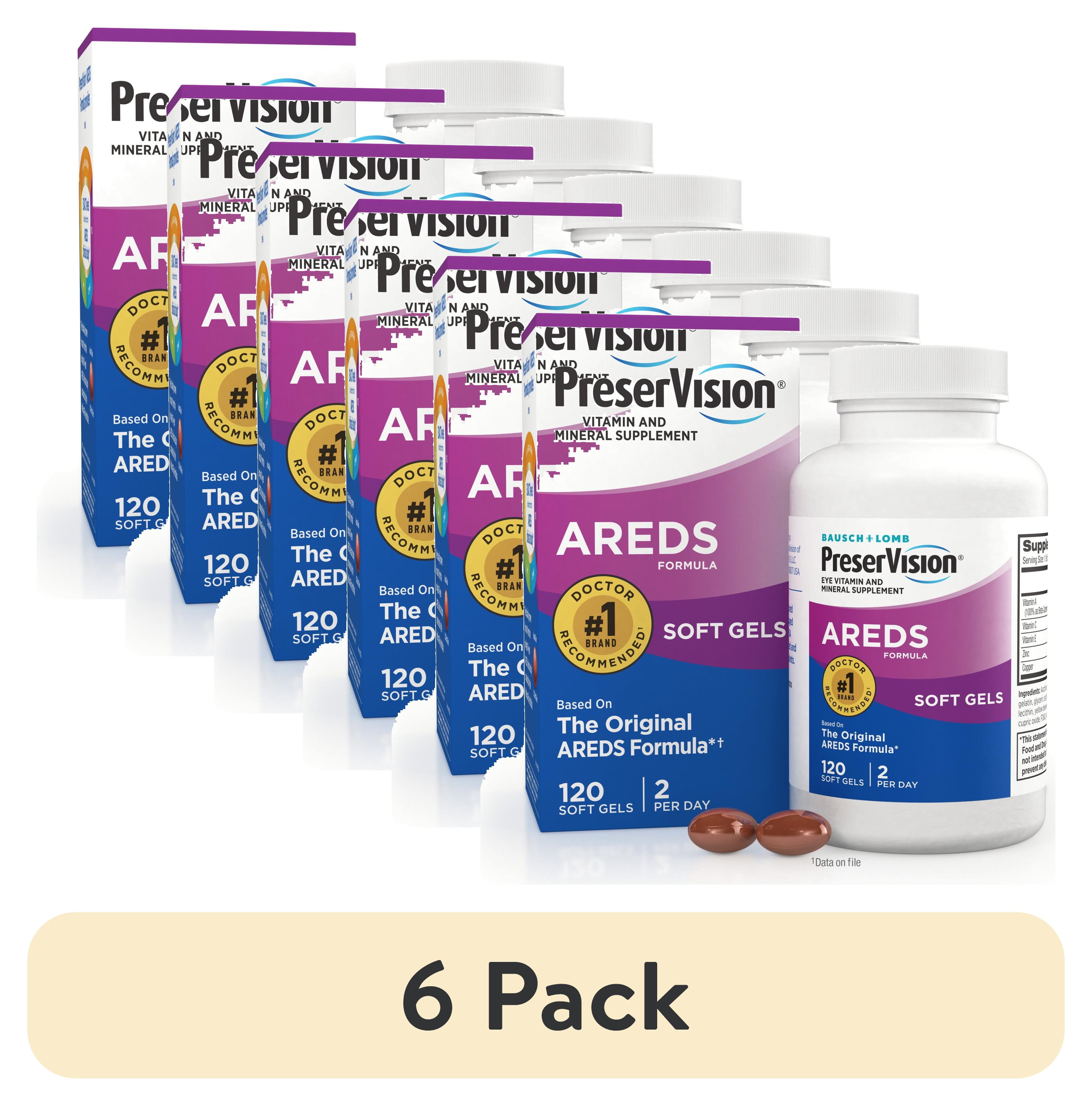 (6 pack) PreserVision AREDS Eye Vitamins & Minerals with Beta Carotene, AREDS Formula, 120 ...