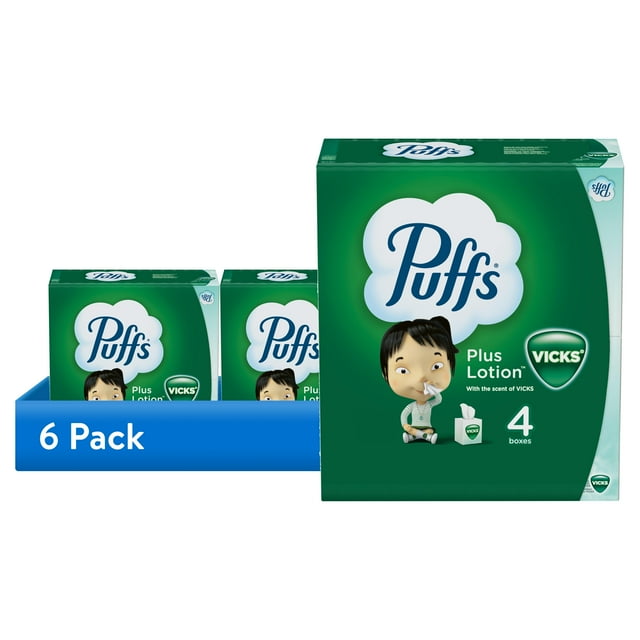 (6 pack) Puffs Plus Lotion with the Scent of Vicks Facial Tissue, White ...