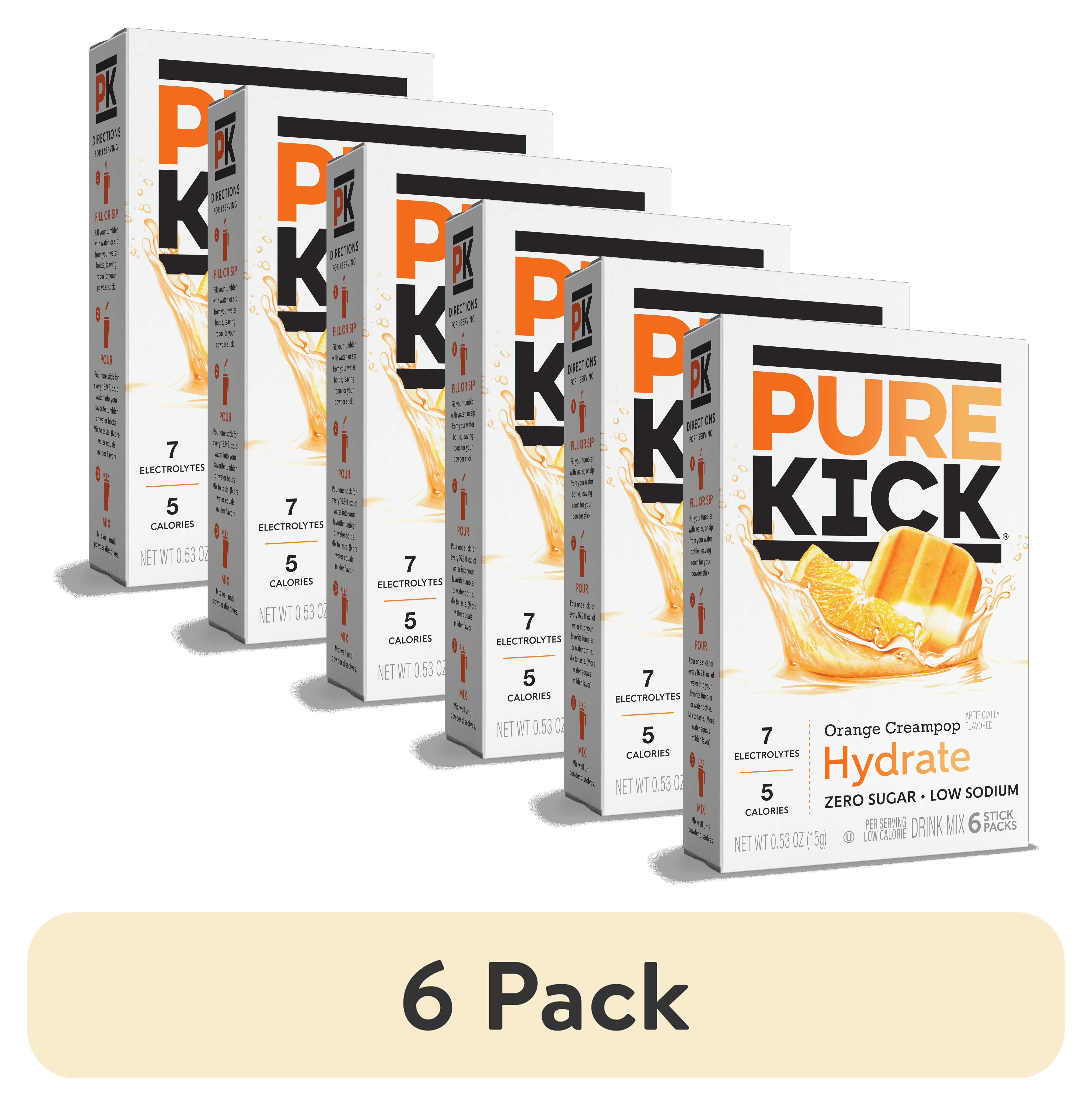 (6 pack) Pure Kick Orange Creampop, Hydration Electrolyte Powdered ...