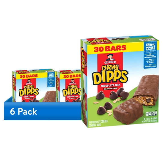 (6 pack) Quaker Chewy Dipps Chocolate Chip Granola Bars, 1.09 oz 30 ...