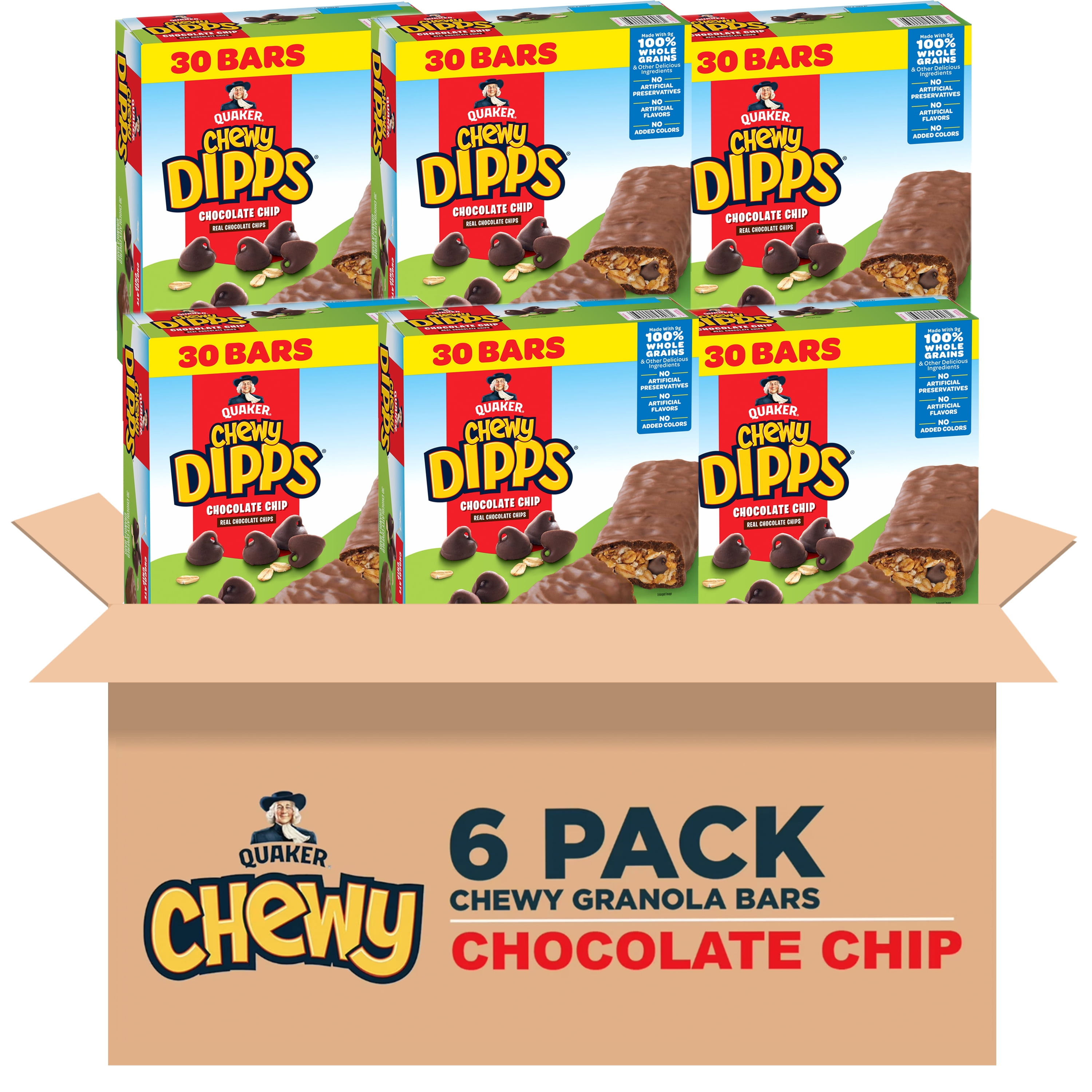 (6 pack) Quaker Chewy Dipps Chocolate Chip Granola Bars, 1.09 oz 30 ...