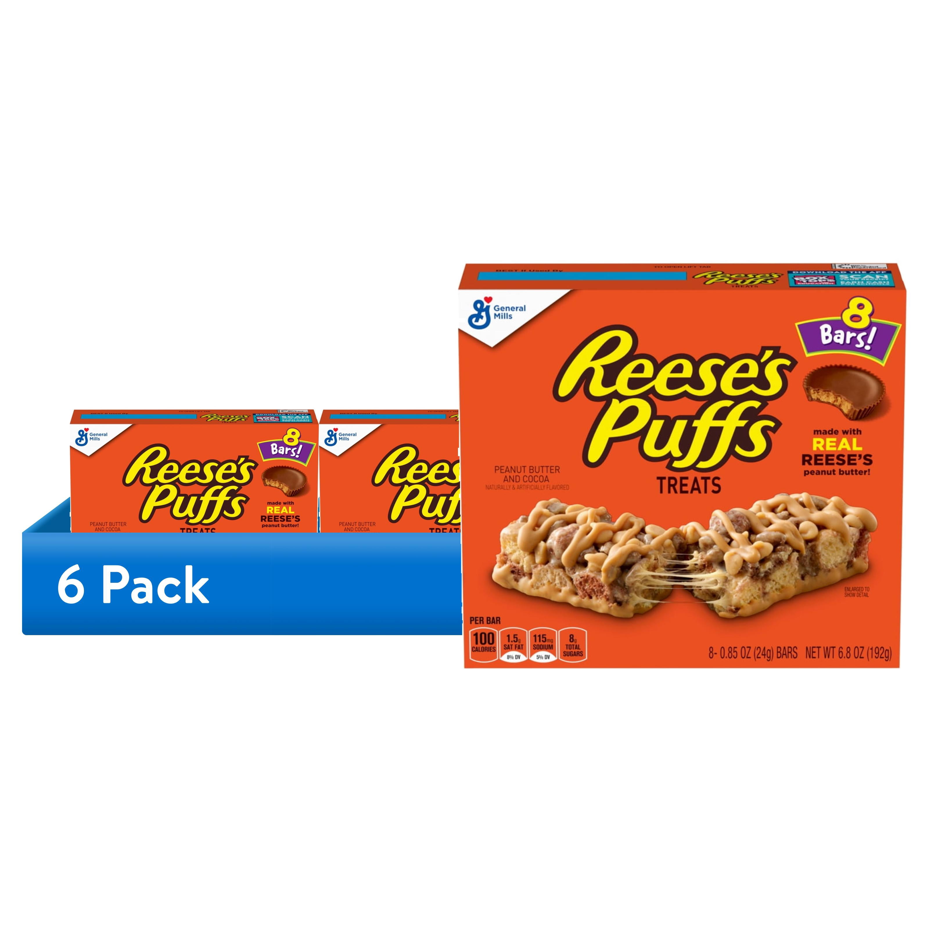(6 pack) REESE'S Puffs Cereal Treat Bars, Peanut Butter and Cocoa ...