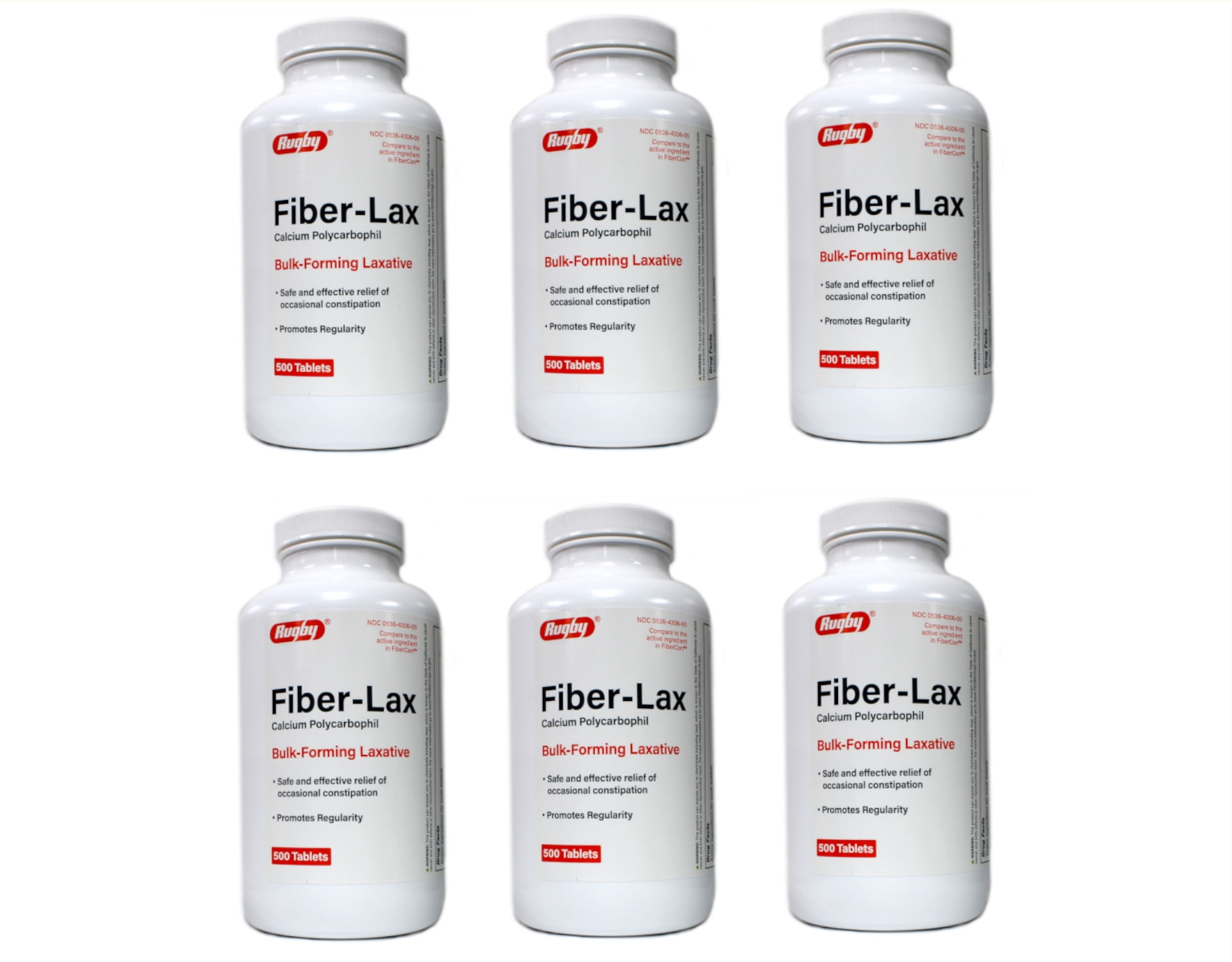 6 pack RUGBY FIBER-LAX POLYCARBO 500MG TAB CALCIUM POLYCARBOPHIL-625MG ...