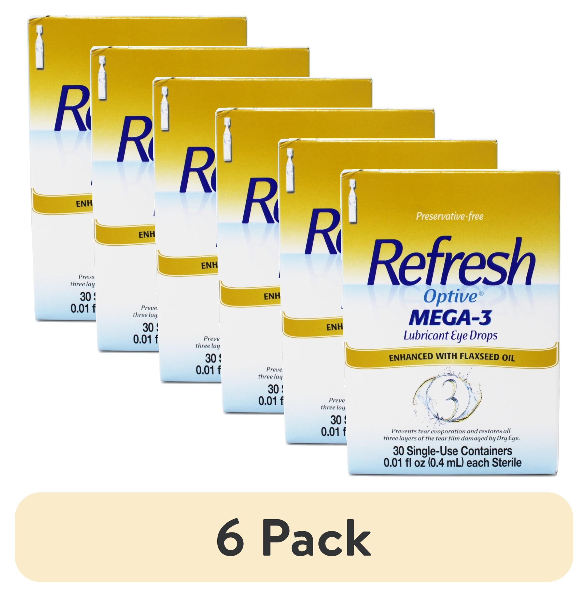 (6 pack) Refresh Optive Mega-3 Lubricant Eye Drops, 0.01 fl oz (0.4ml ...