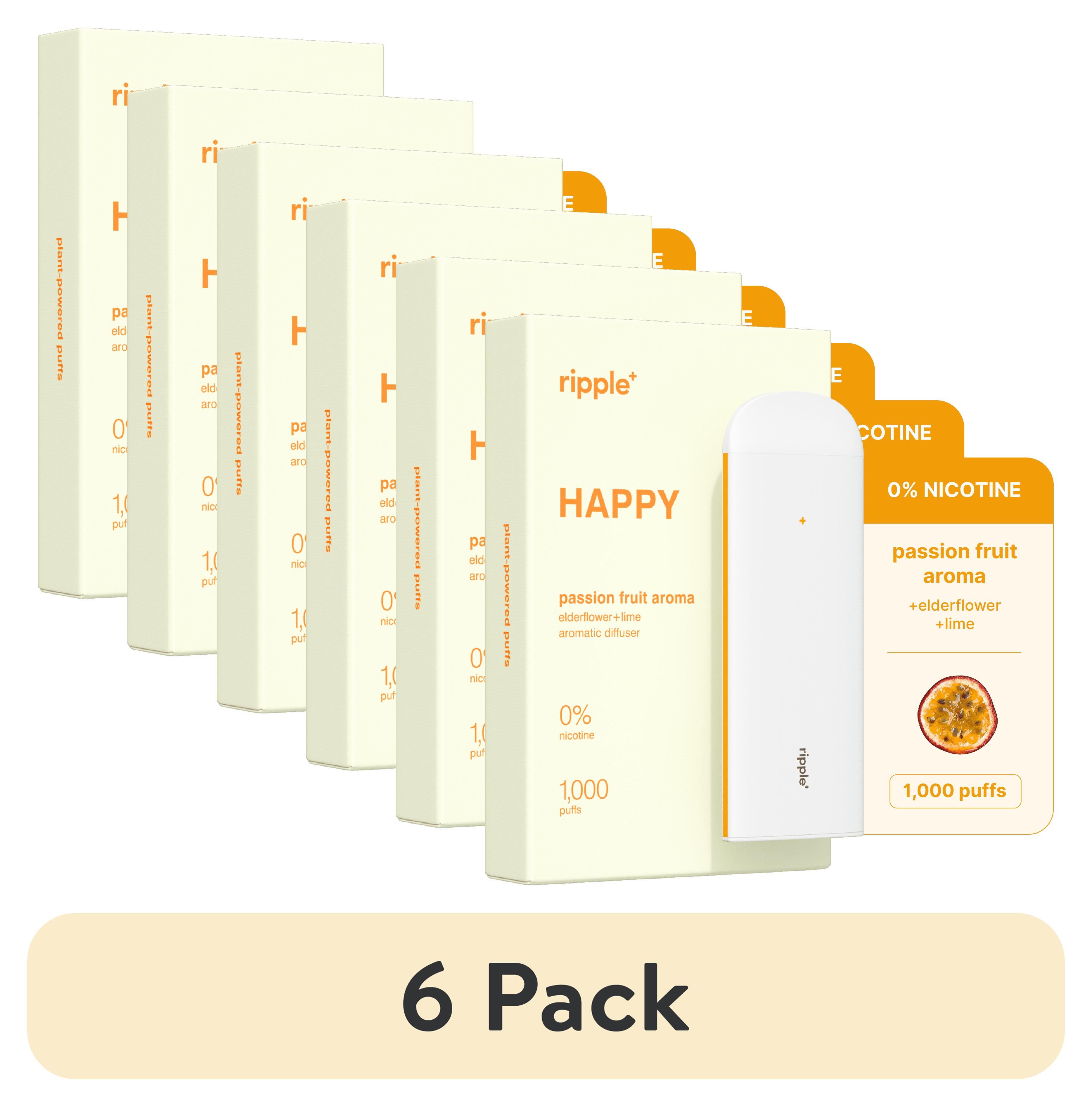(6 pack) Ripple Passion Fruit Diffuser - 1,000 Puffs, 0% Nicotine ...