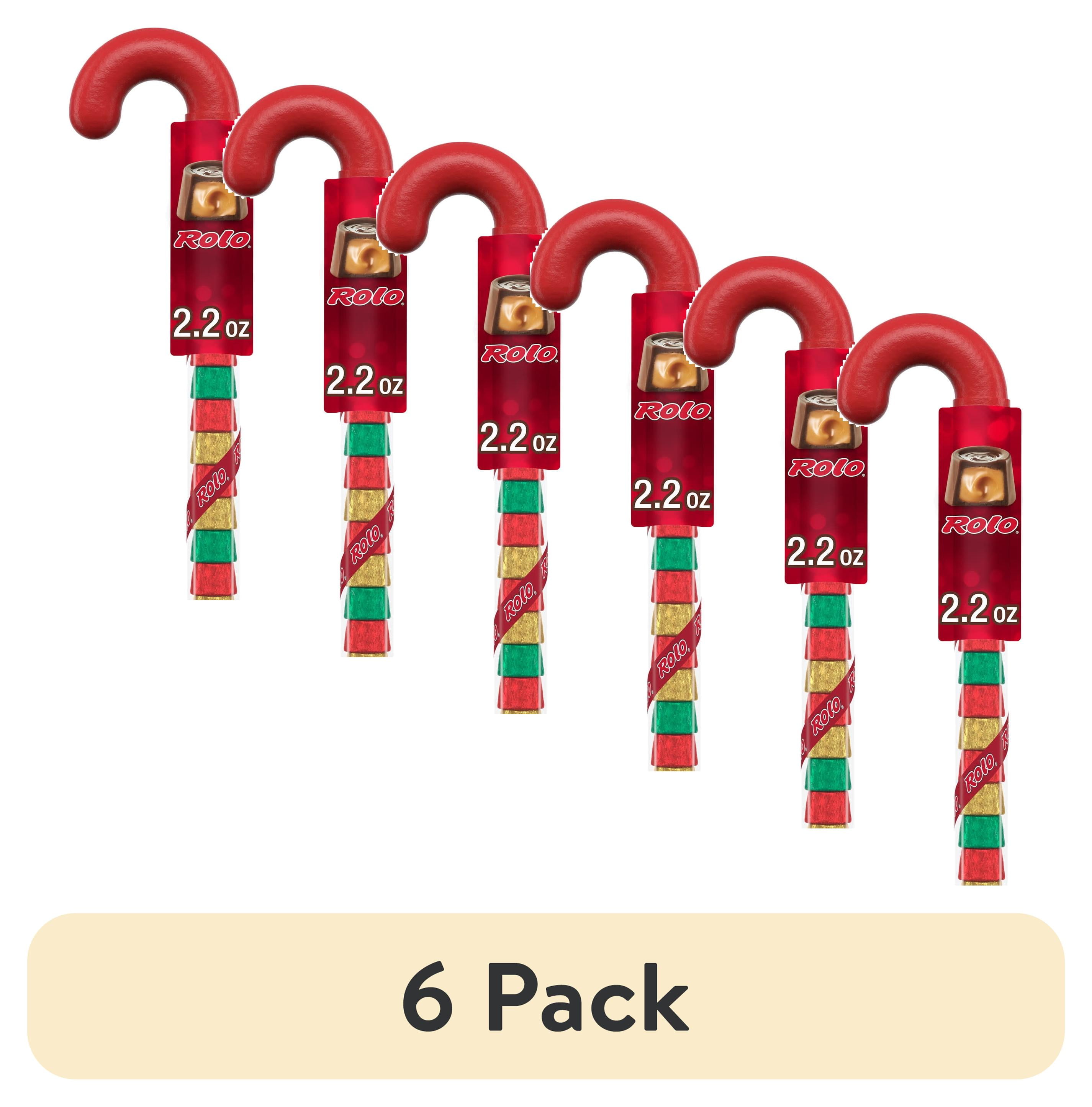 (6 pack) Rolo Rich Chocolate Caramels Christmas Candy, Plastic Cane 2.2 ...