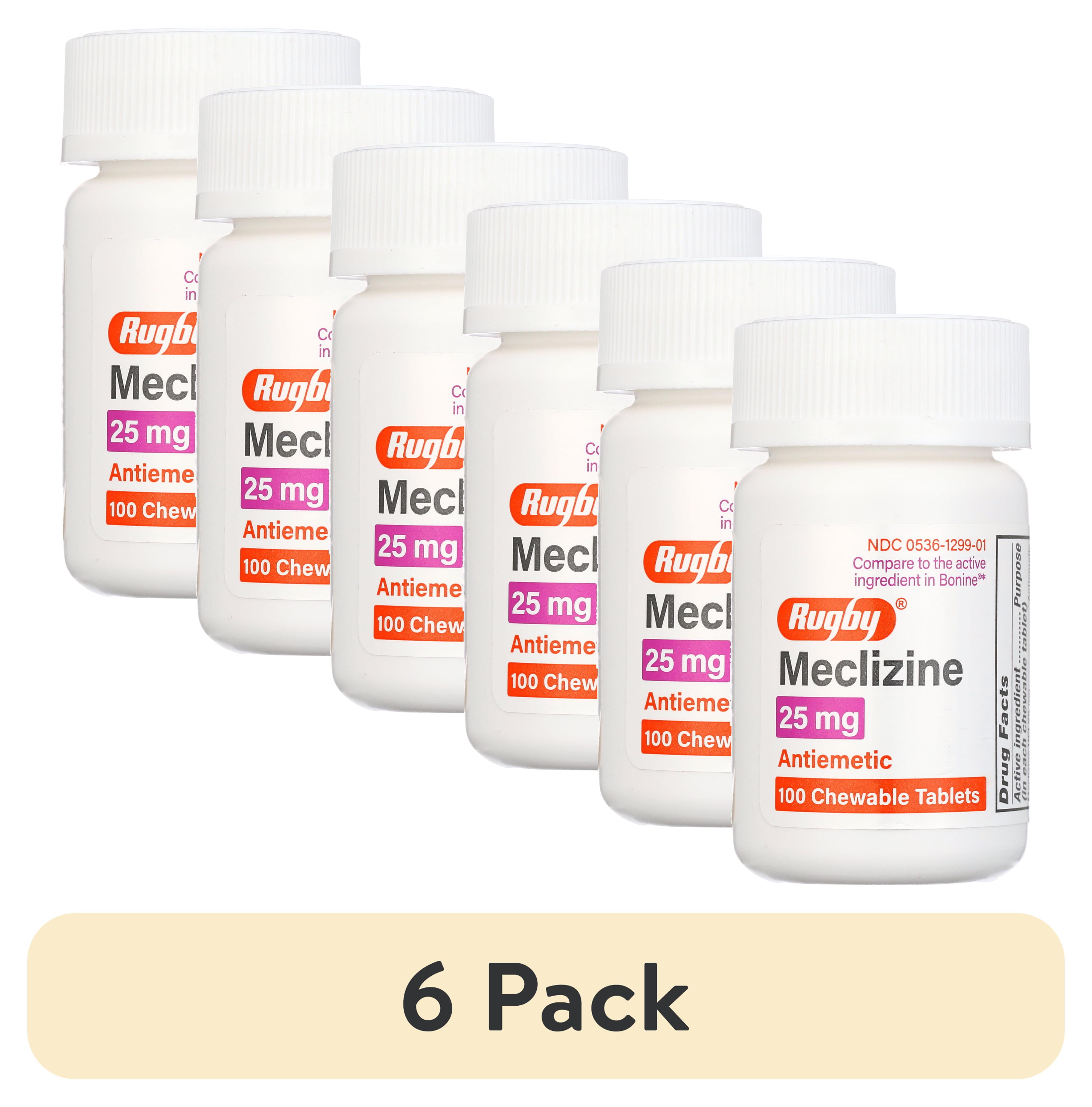 (6 pack) Rugby Meclizine Hydrochloride 25 mg. Tablets (100) - Walmart.com