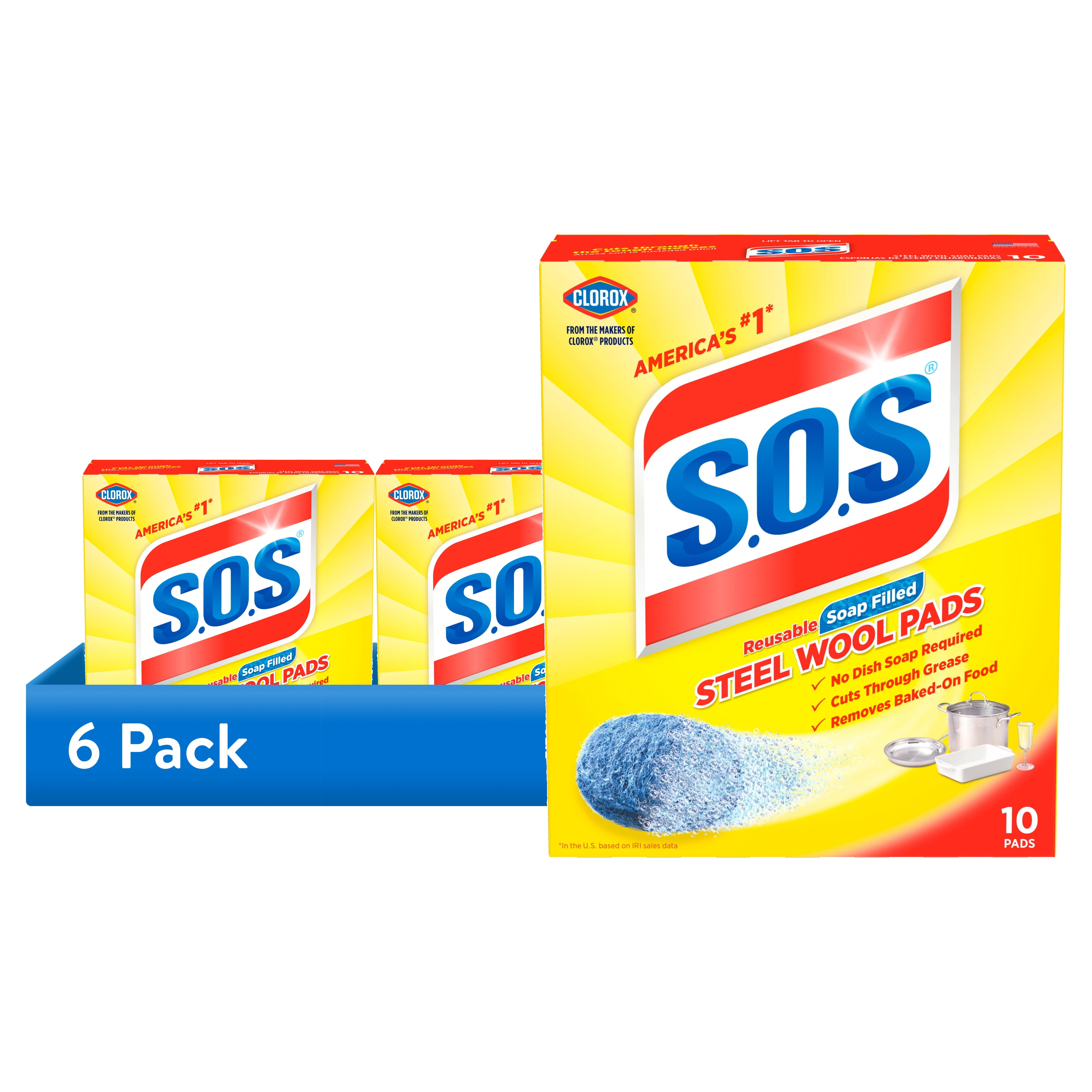 (6 pack) S.O.S Steel Wool Dish Scrubber Pads, 10 Pack - Walmart.com