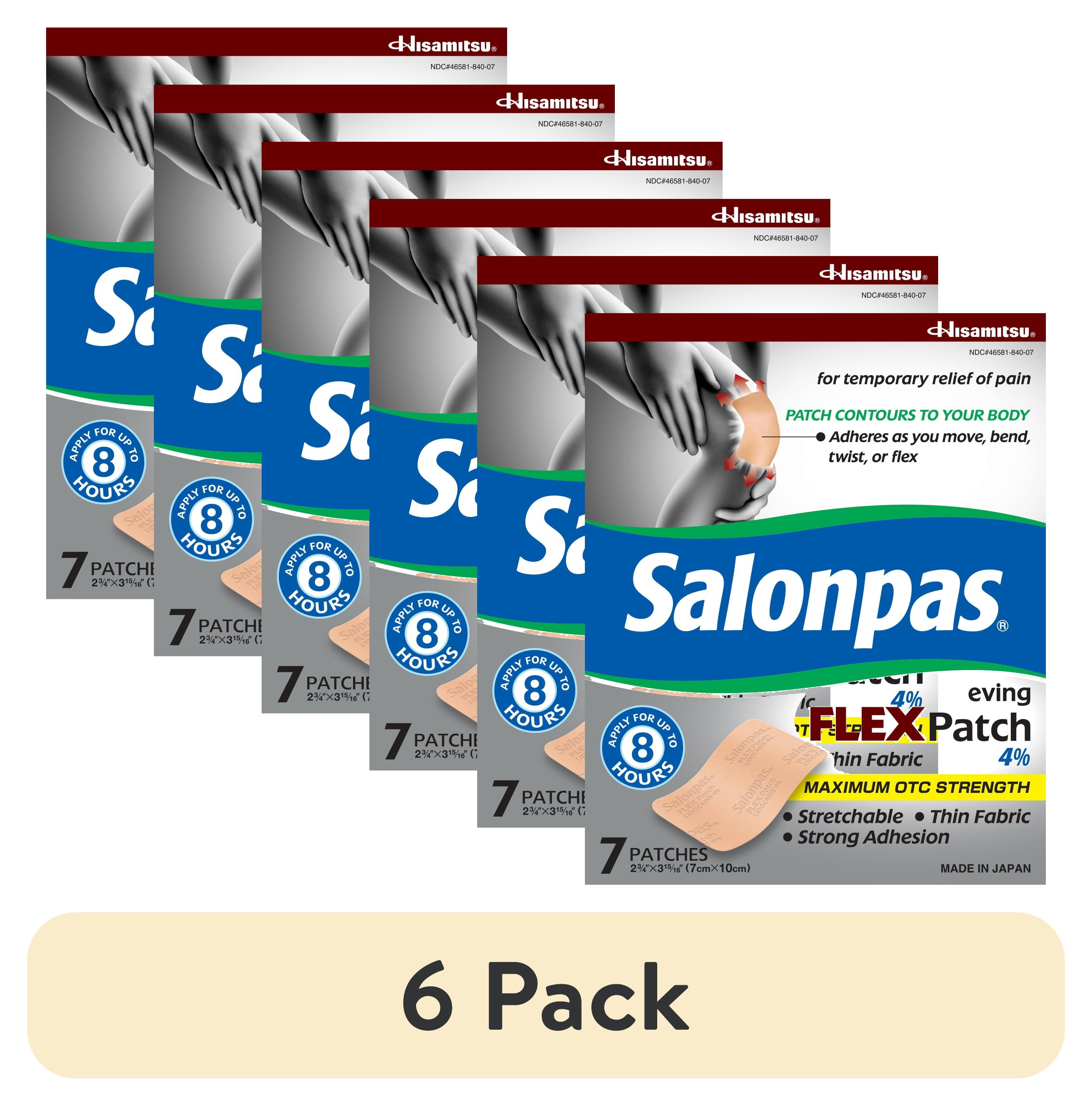 (6 pack) Salonpas Maximum OTC Strength Lidocaine 4% Pain Relieving FLEX Patch, Apply for Up To 8 ...