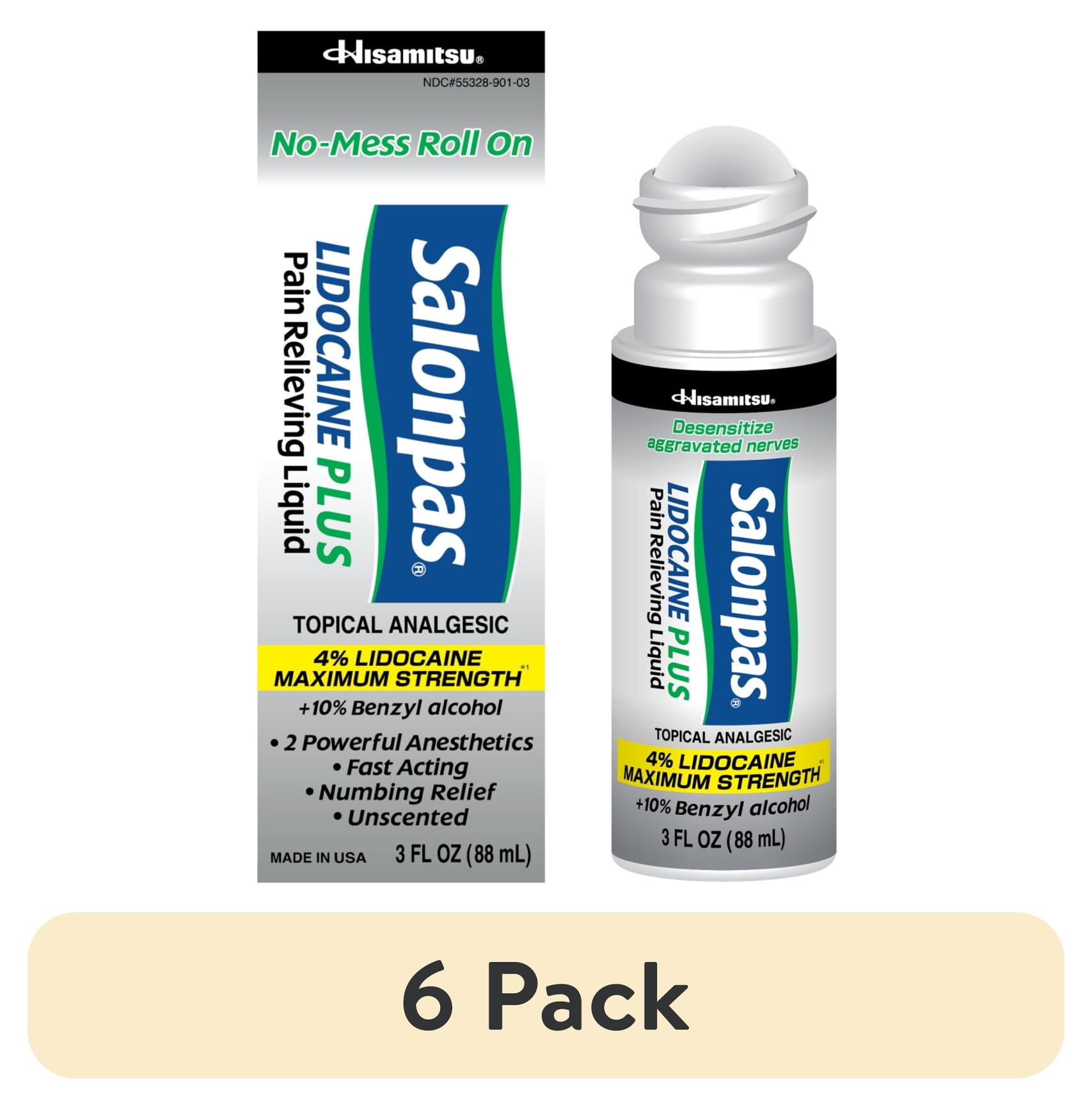 (6 pack) Salonpas Lidocaine Plus Pain Relieving Liquid Roll On, 3 fluid ...