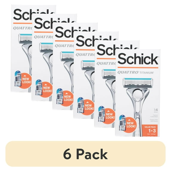 (6 pack) Schick Quattro Titanium Razor Value Pack, 1 Handle, 3 Refills ...