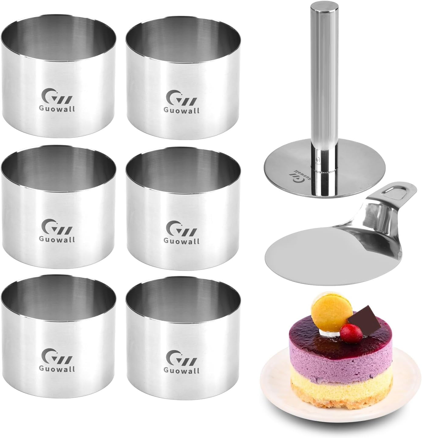 6 pack Seamless Mousse Ring Set 3 inch Stainless Steel Round Cake ...