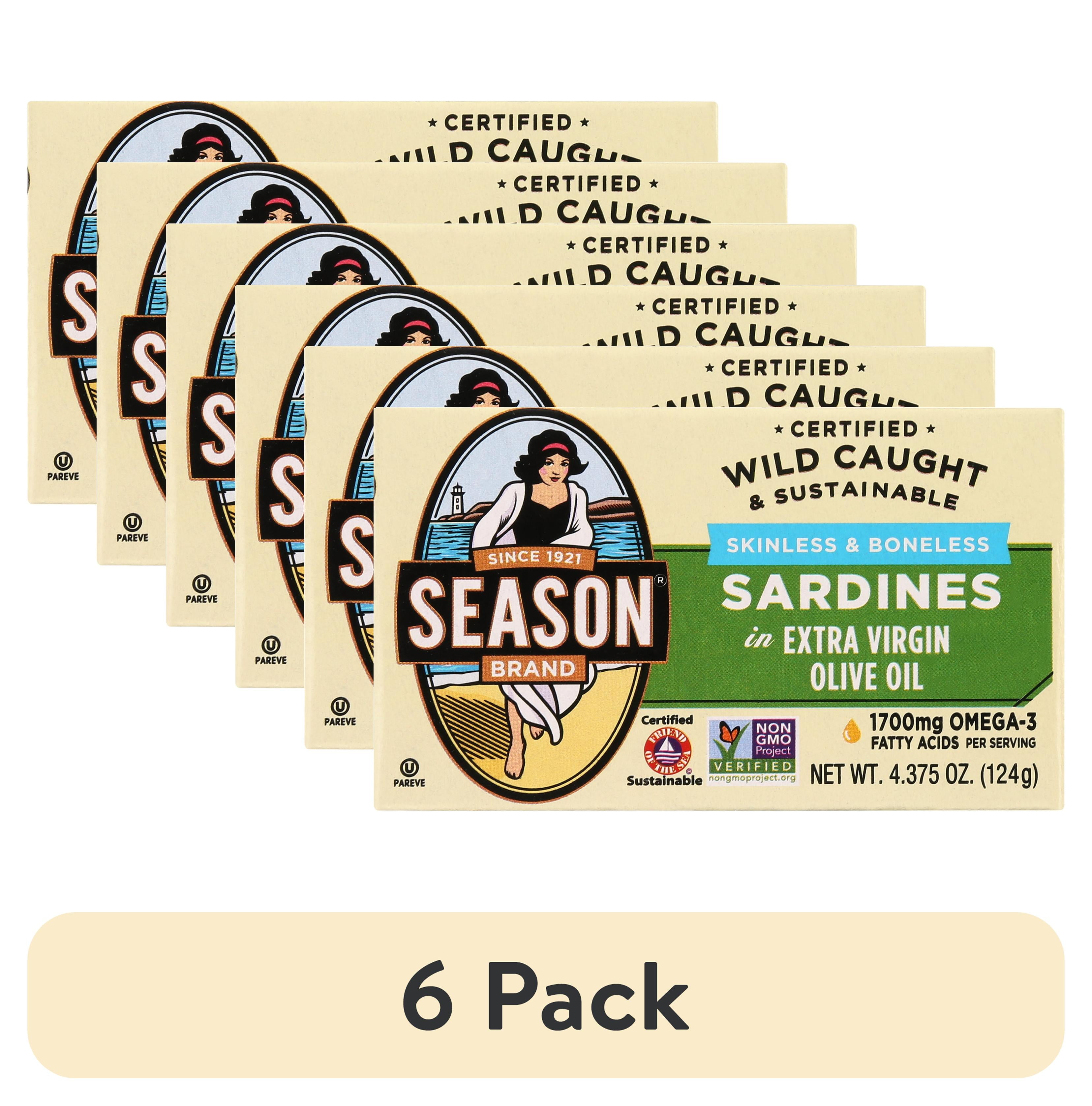 (6 pack) Season Brand Sardines, Skinless & Boneless, in Extra Virgin ...