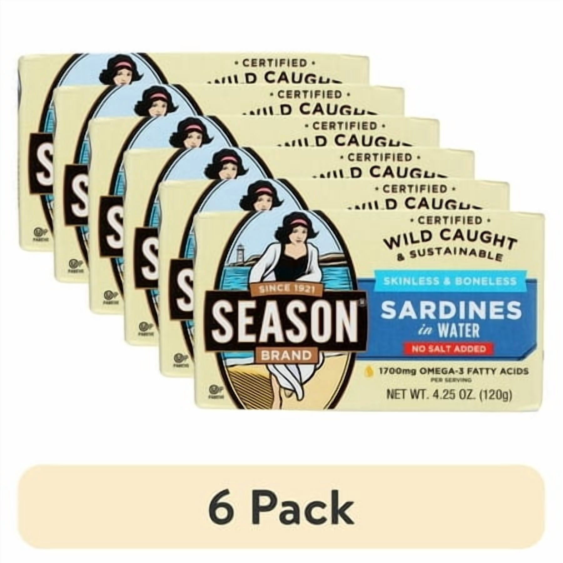 (6 pack) Season Sardines in Water, 4.25 oz Can - Walmart.com