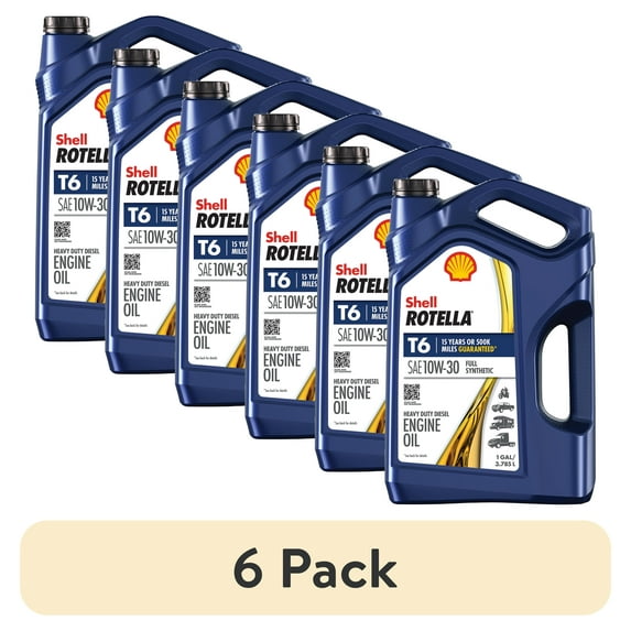 (6 pack) Shell Rotella T6 Full Synthetic 10W-30 Diesel Engine Oil, 1 ...