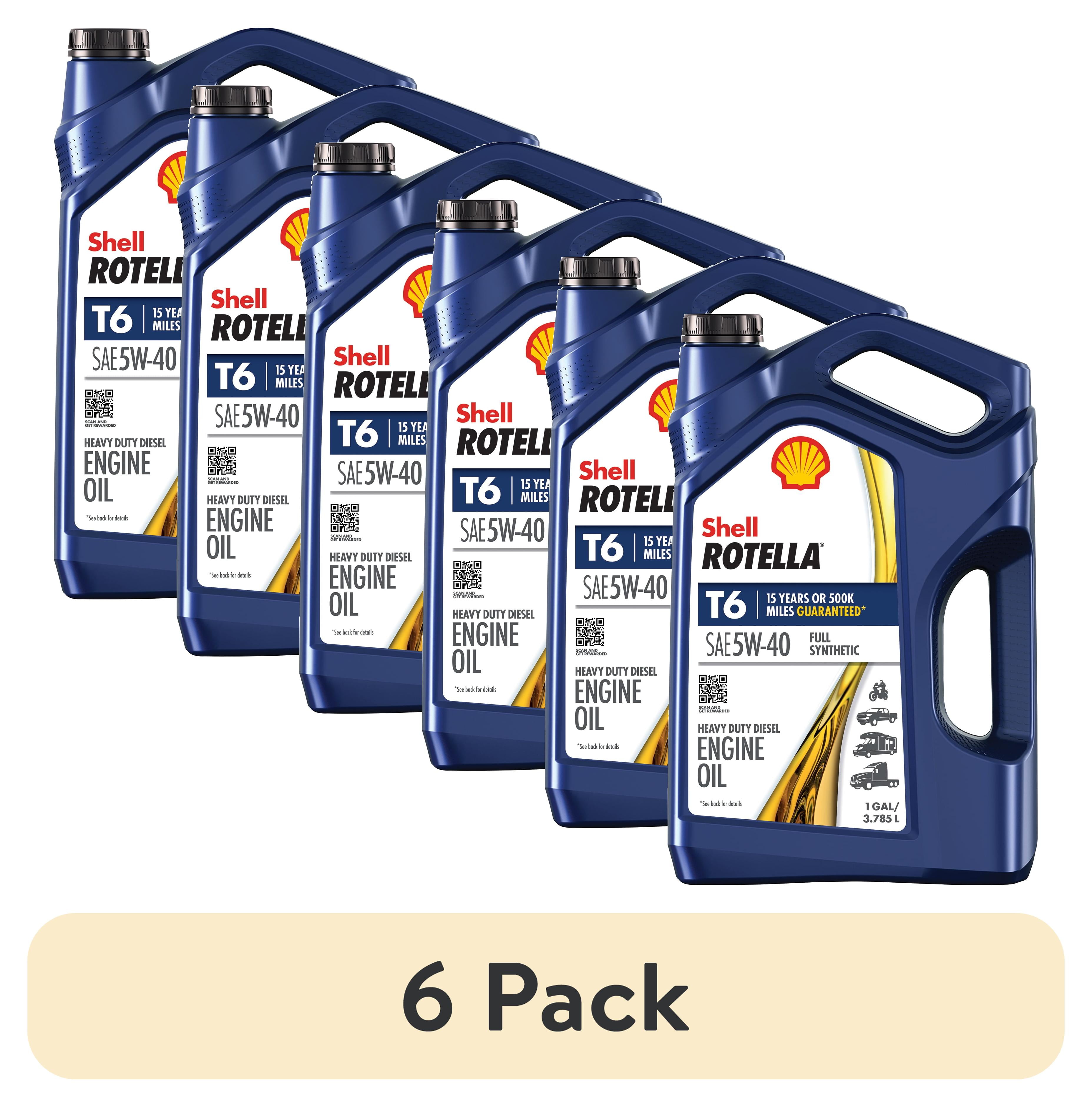 (6 pack) Shell Rotella T6 Full Synthetic 5W-40 Diesel Engine Oil, 1 ...