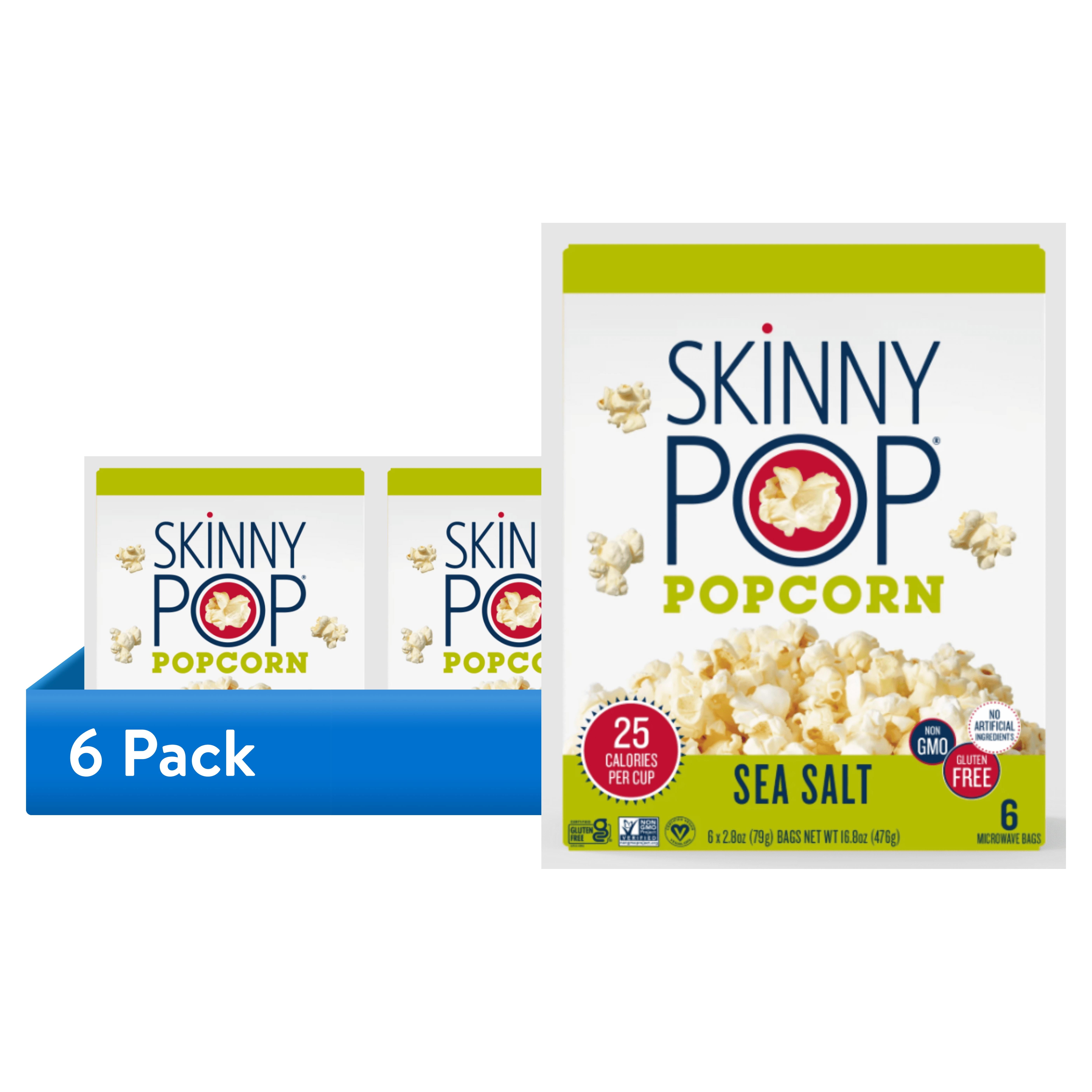 (6 pack) SkinnyPop Gluten-Free Sea Salt Microwave Popcorn Snack ...