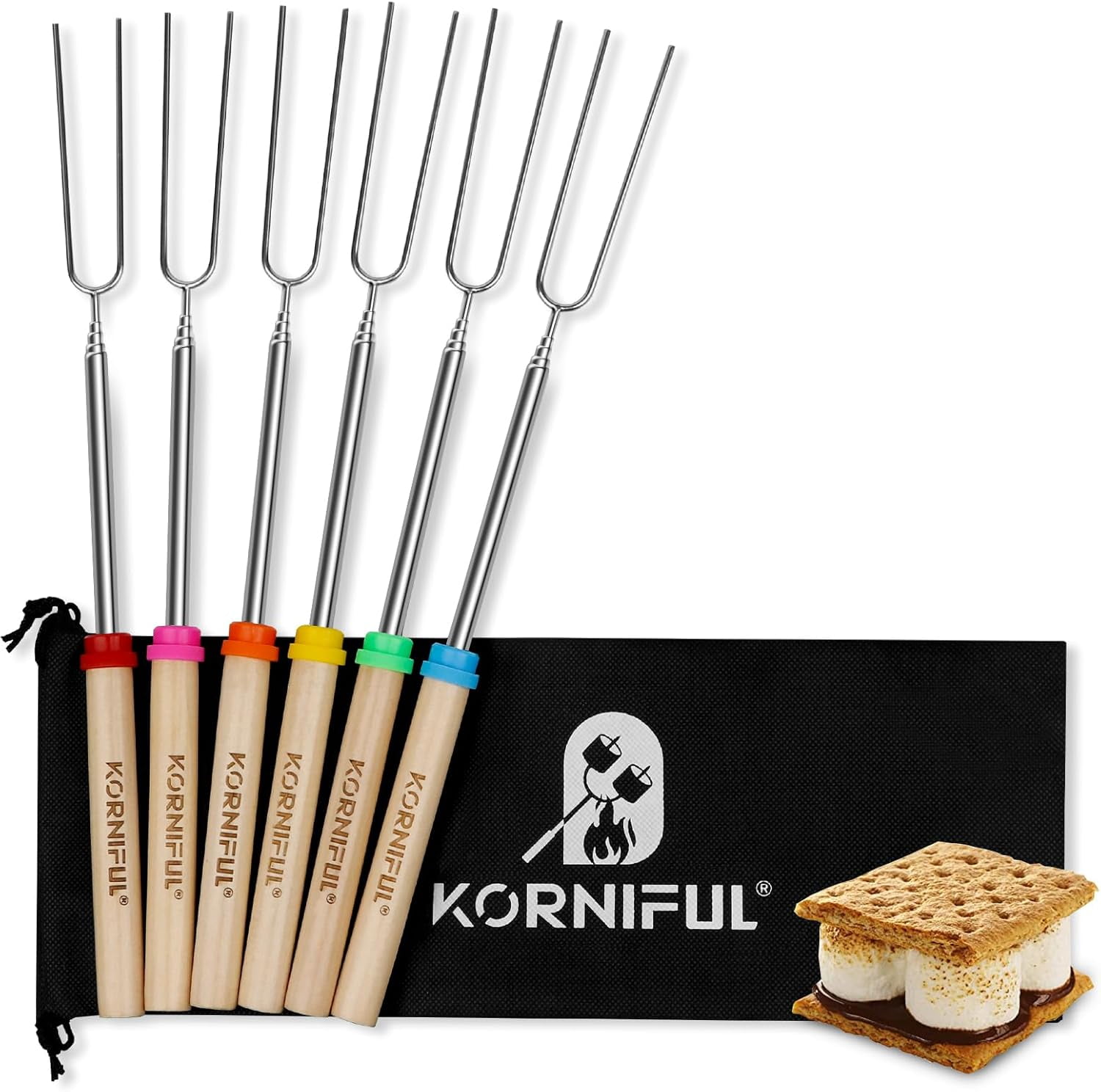 6 pack Smores Sticks for Fire Pit, 32 Inch Marshmallow Roasting long ...