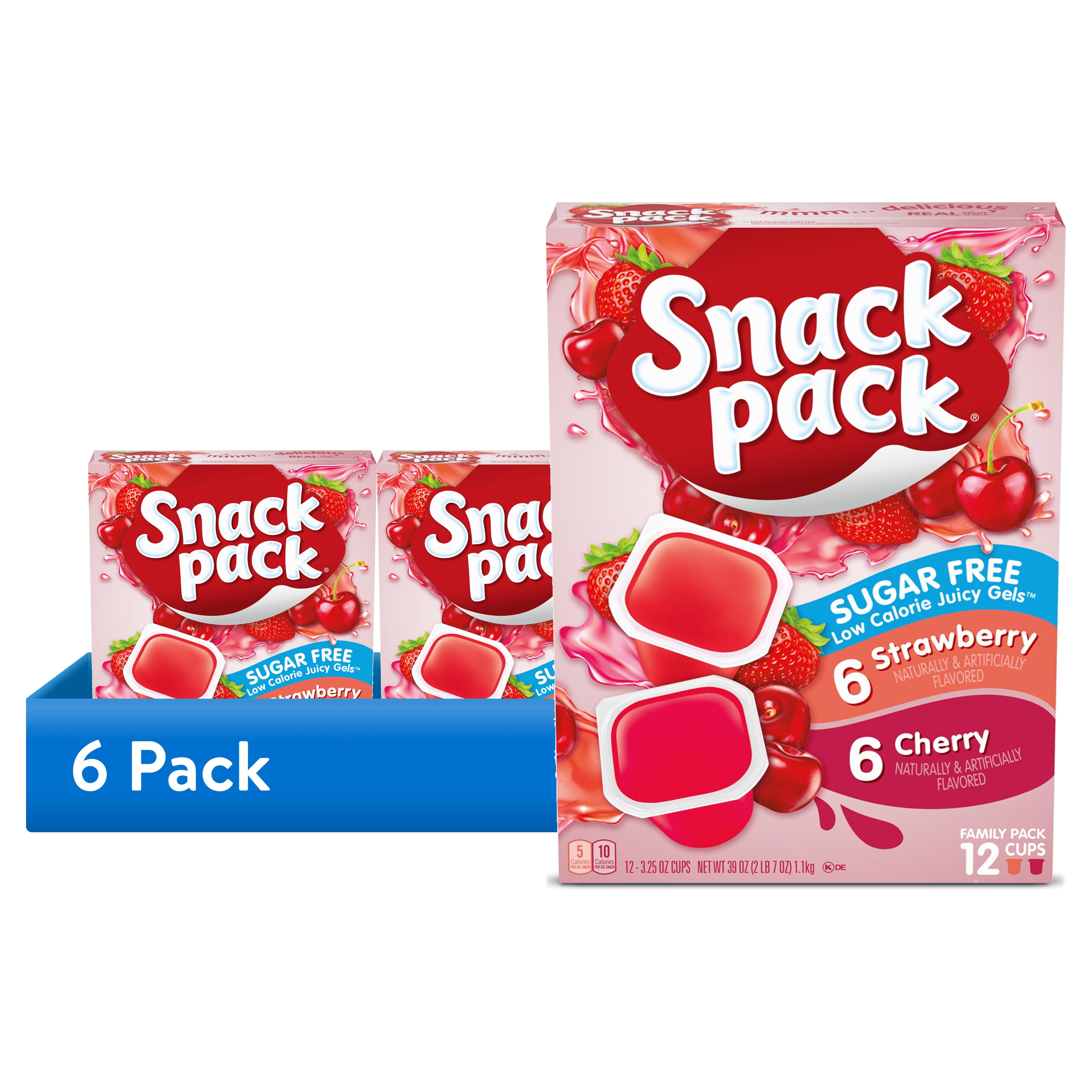 (6 pack) Snack Pack Sugar Free Strawberry and Cherry Flavored Juicy ...